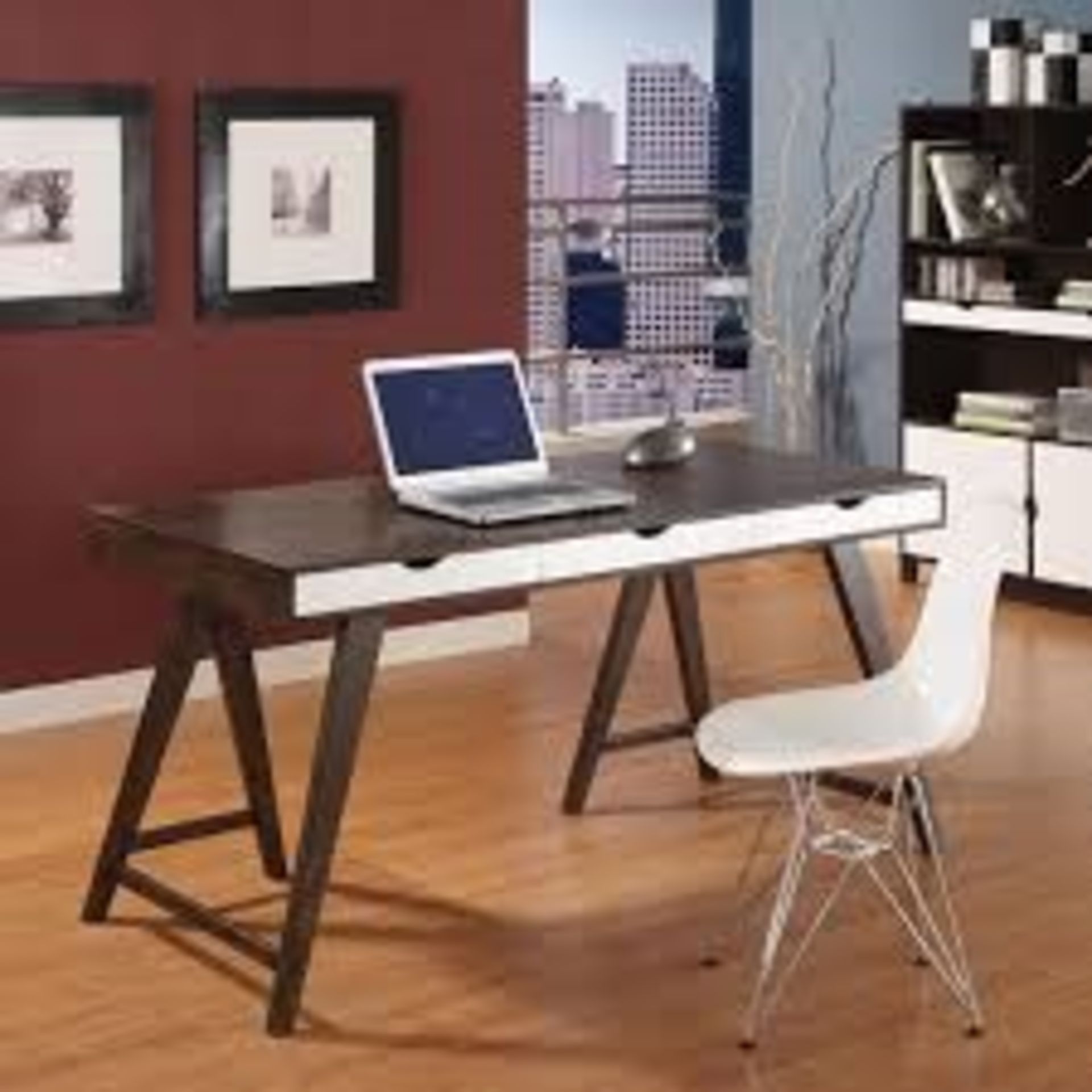 1 x Blue Suntree Ellwood Trestle Desk With a Dark Walnut Finish and ...