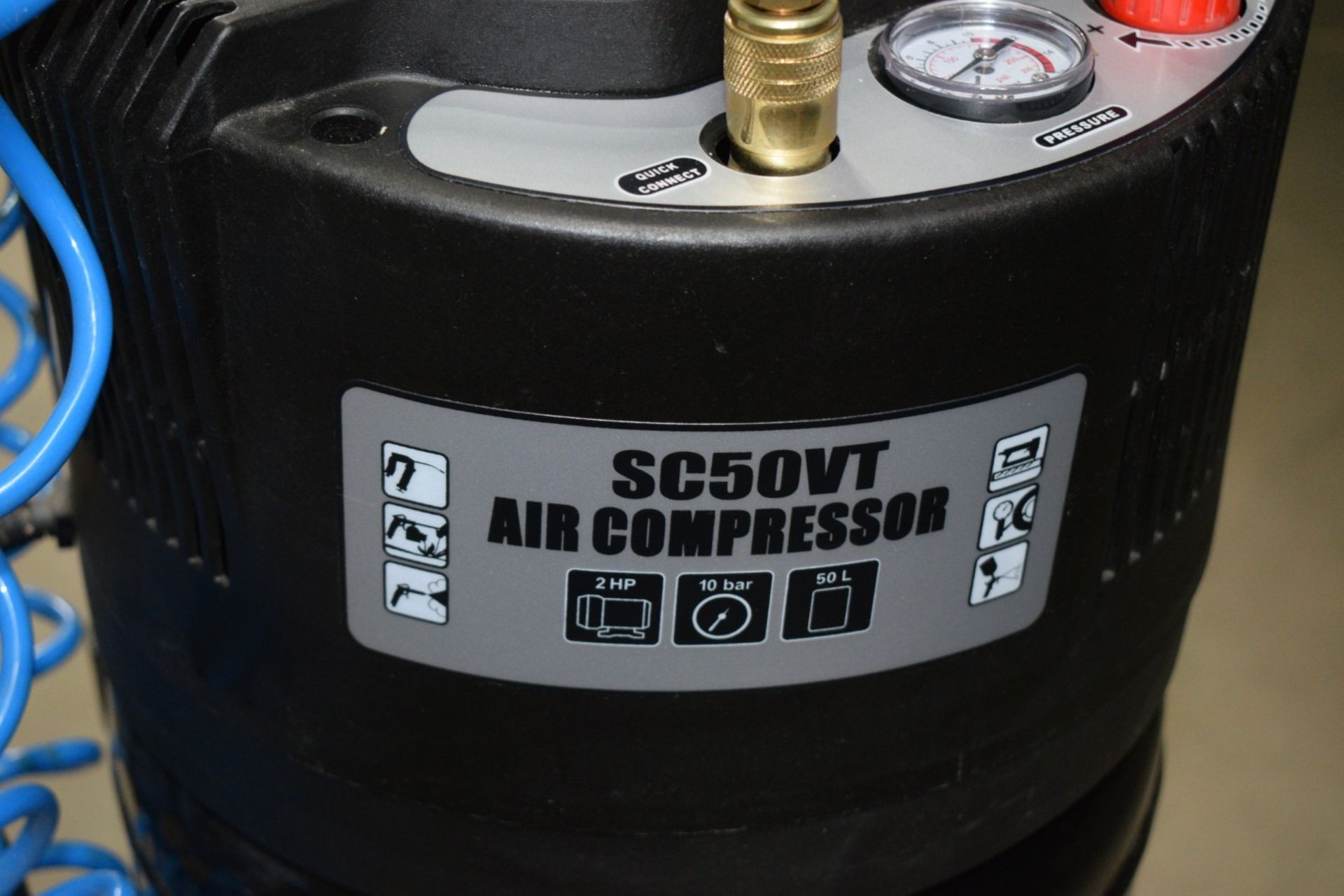 1 x SGS SC50VT Vertical Air Compressor - 50L Tank with Coiled Hose Ref ...