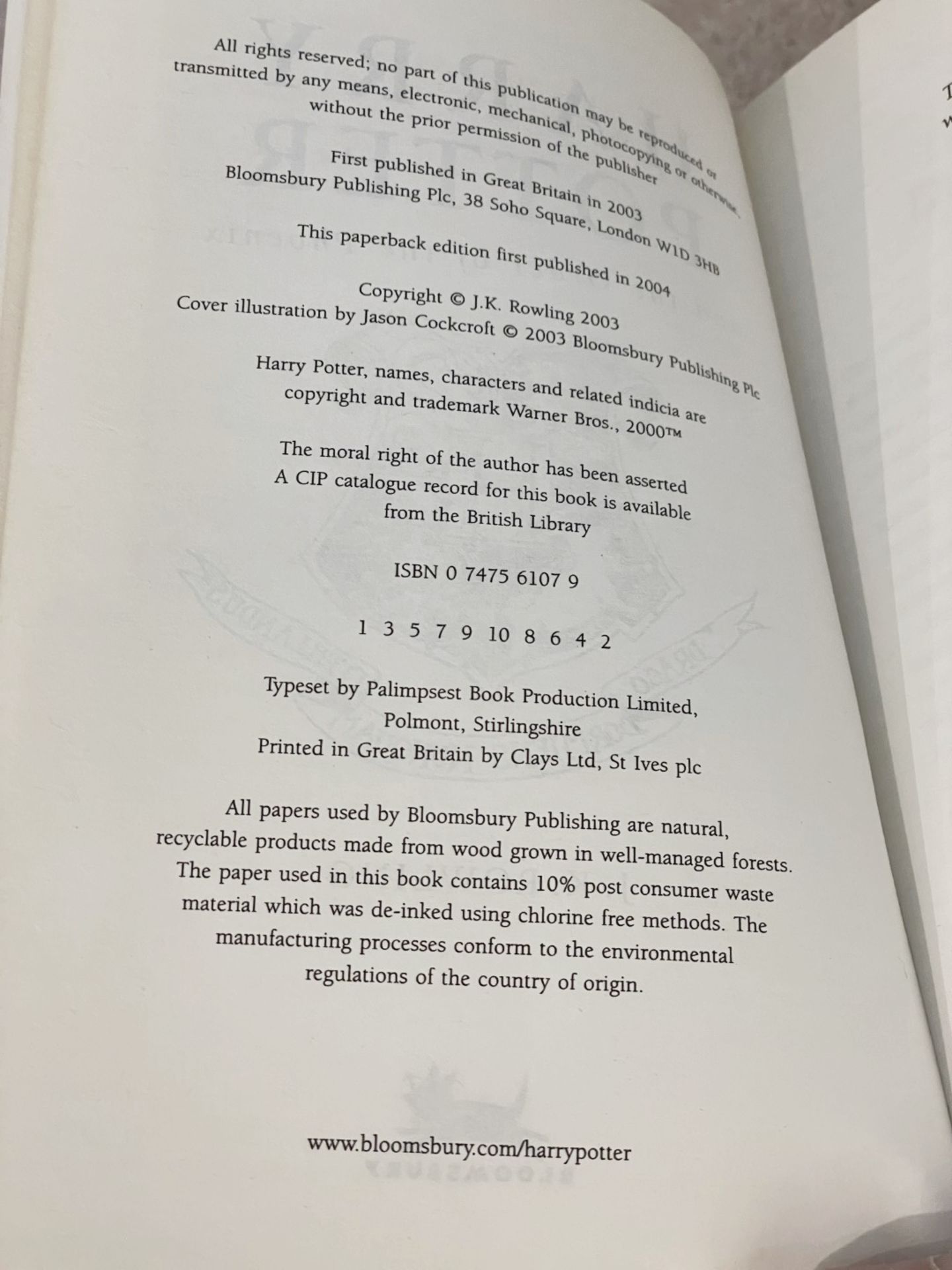1 x Harry Potter and the Order of the Phoenix Softback Novel - CL1020 ...