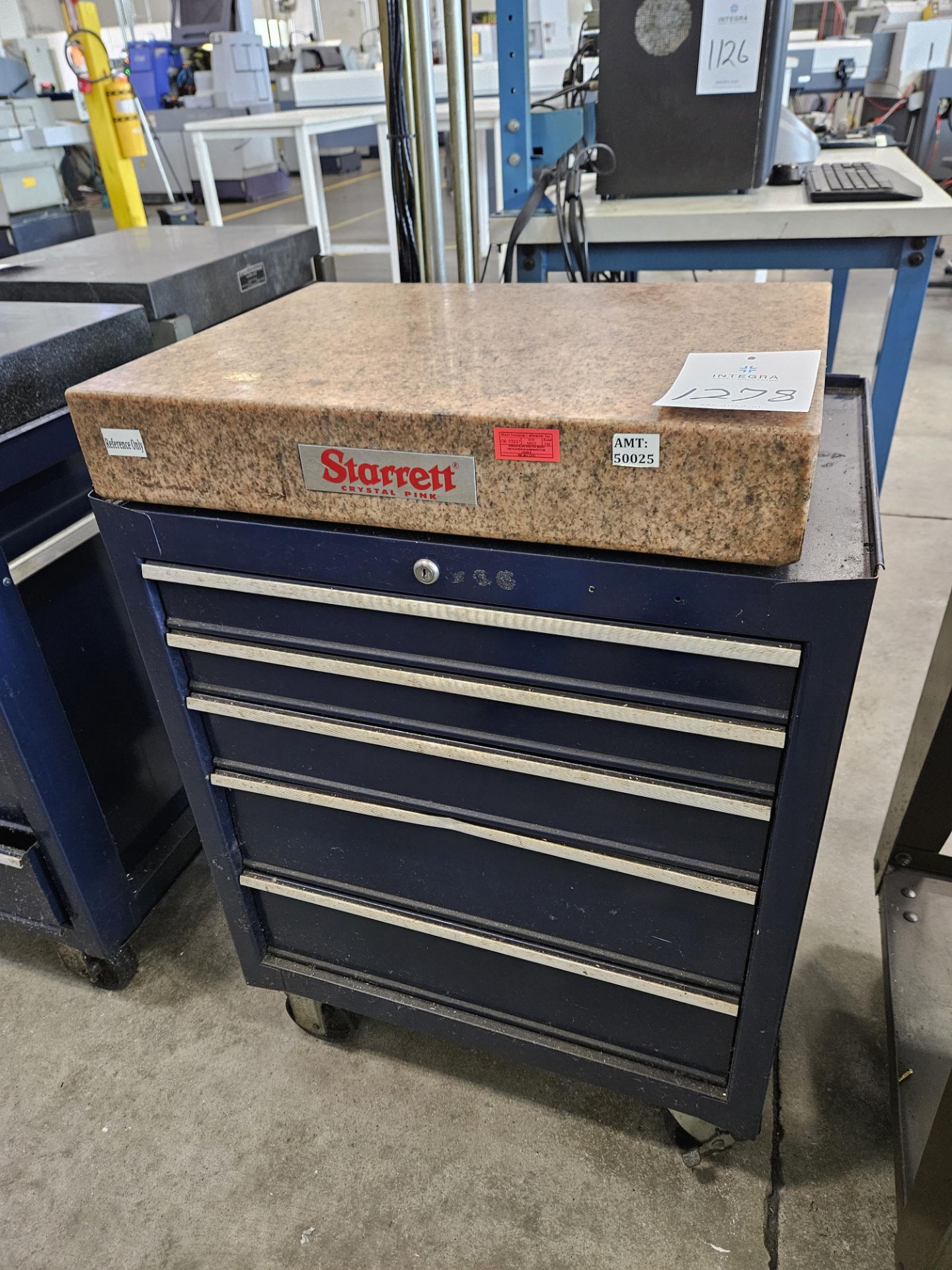 Starrett 18" x 24" x 3" Pink Granite Surface Plate w/ 5-Drawer Tool Chest