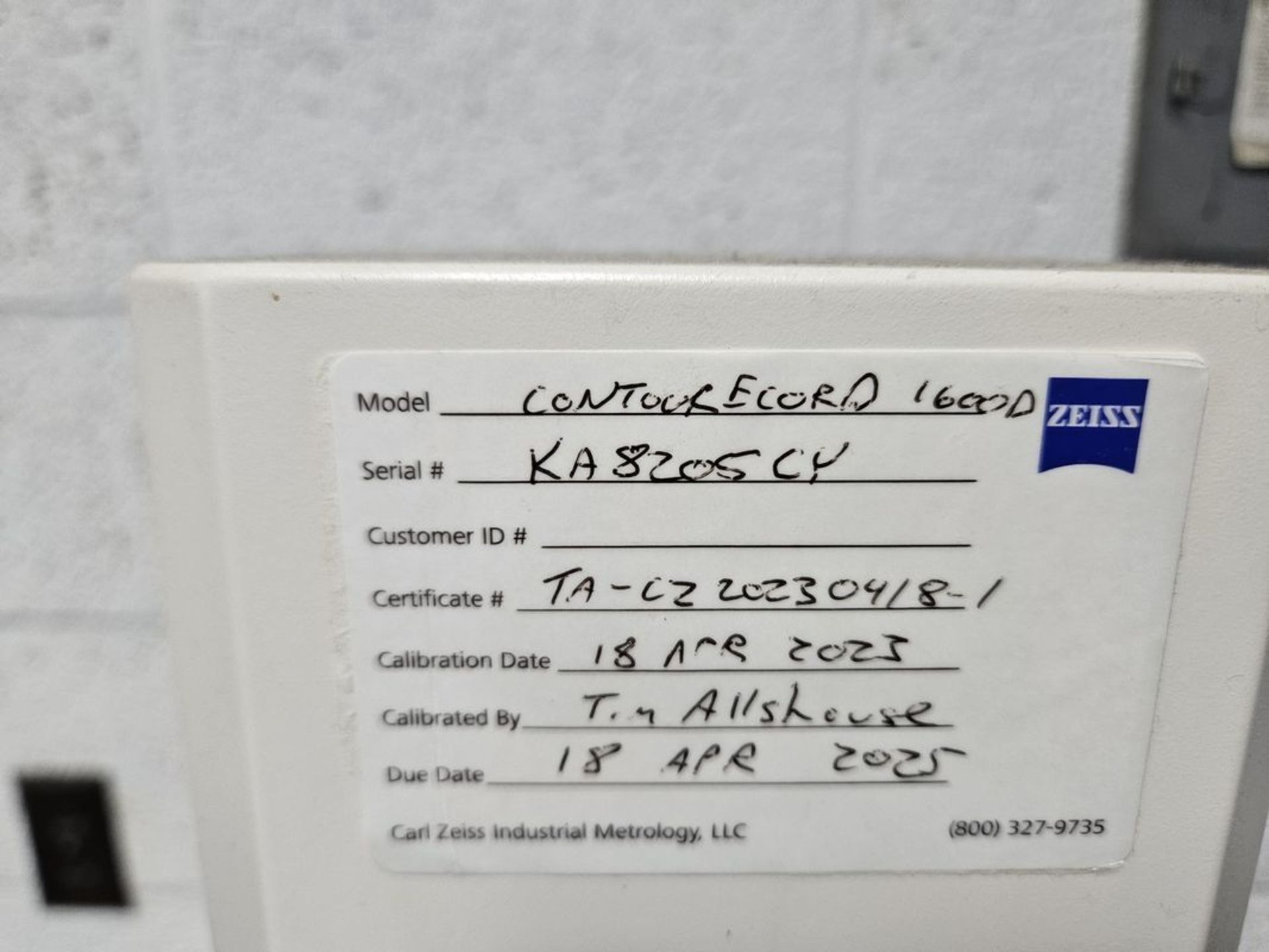 Zeiss Contourecord 1600D Contour Measuring Machine, S/N KA8205CY ...