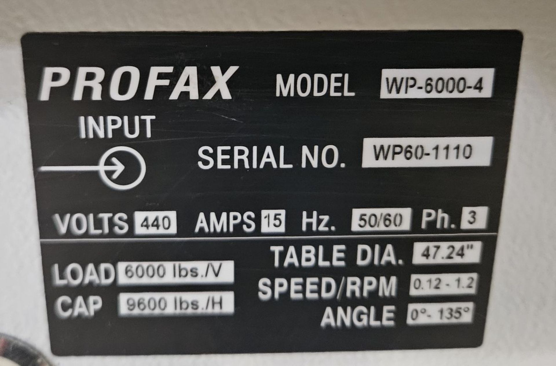 Profax WP-6000-4 6,000-Lb Welding Positioner, S/N WP60-1110 (2023 ...