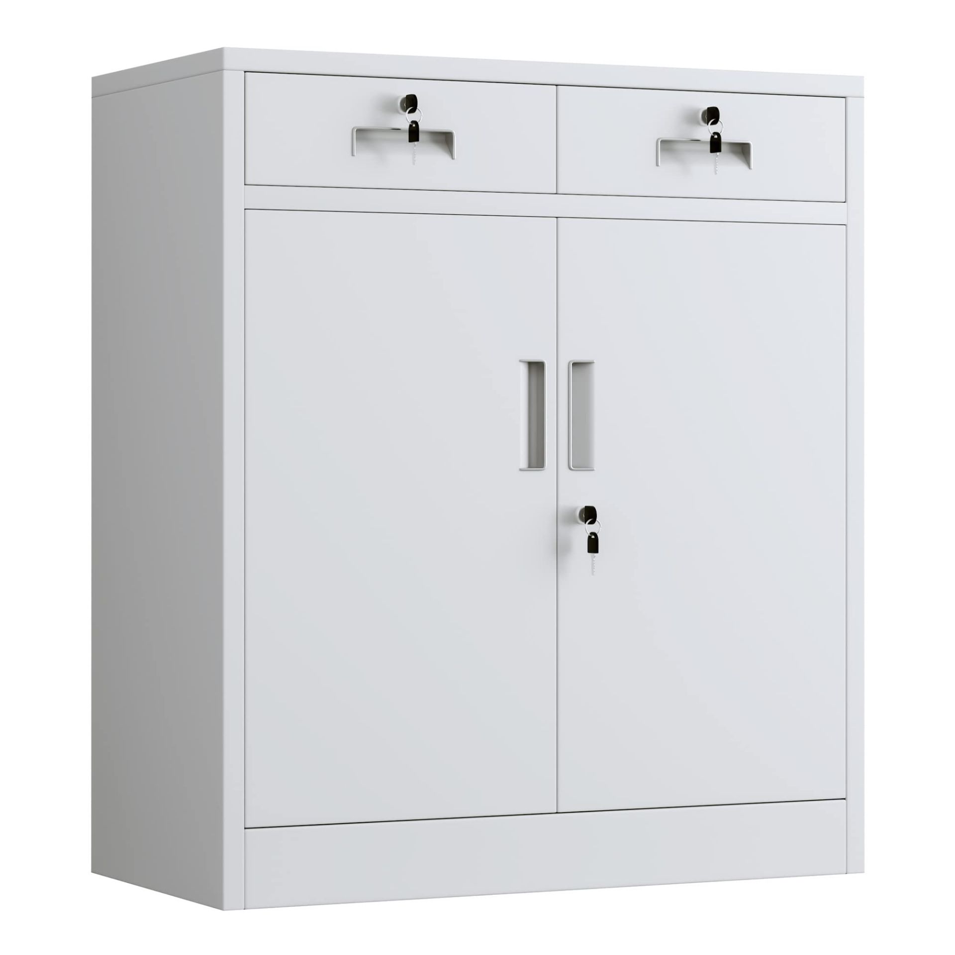 JINGUR Metal Storage Cupboard with Locking Doors and 2 Drawers ...