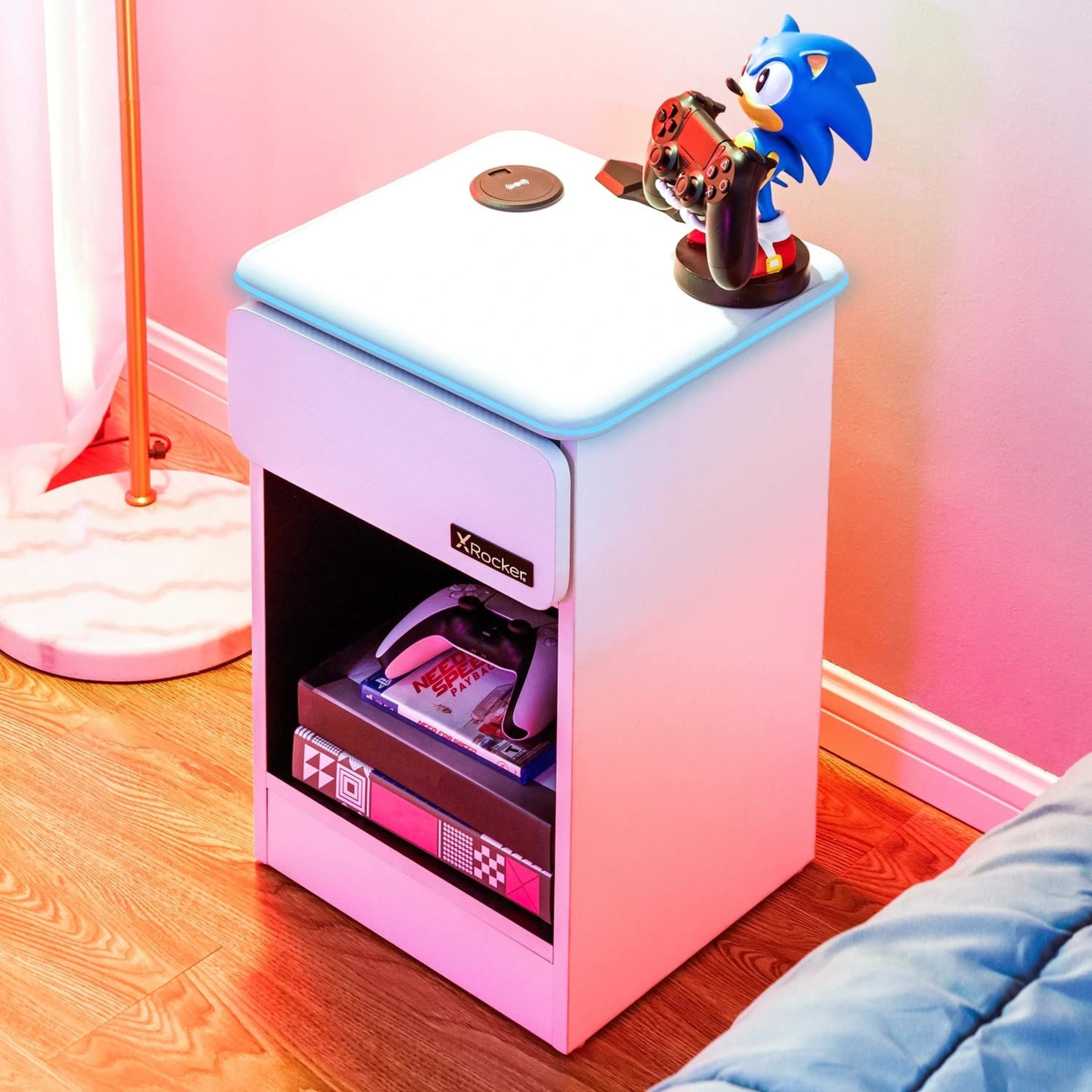 X-Rocker Carbon-Tek Gaming Bedside Table Unit with Built-in Wireless ...