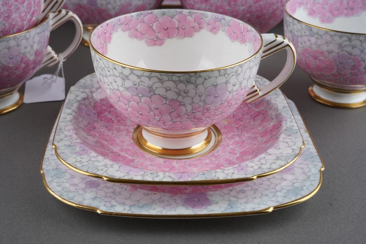 An Art Deco Paragon Pink Hydrangea pattern tea set, replica pattern ...