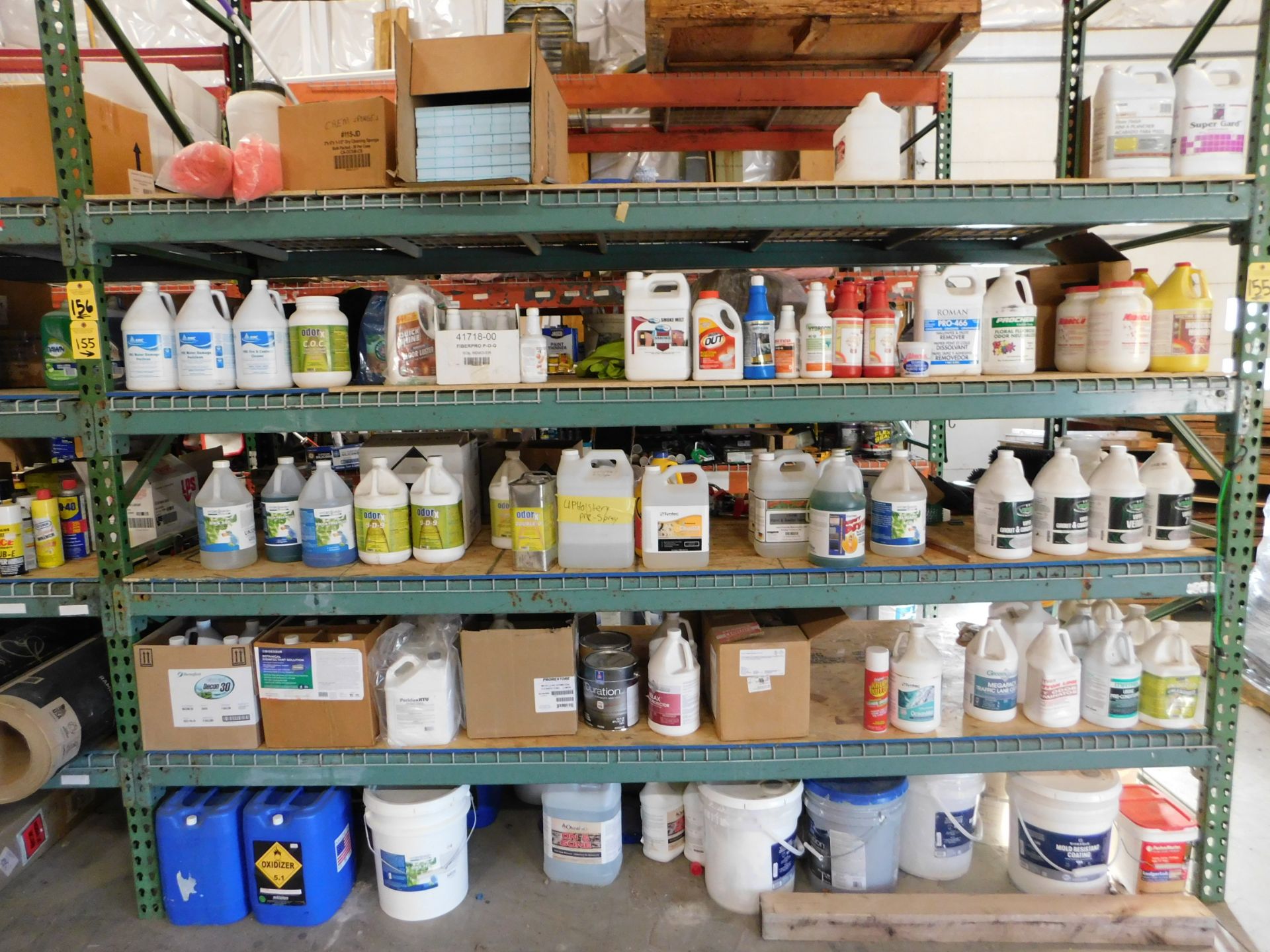 Contents of One Section of Pallet Racking, Chemicals, Sprayer, Locks, Misc.