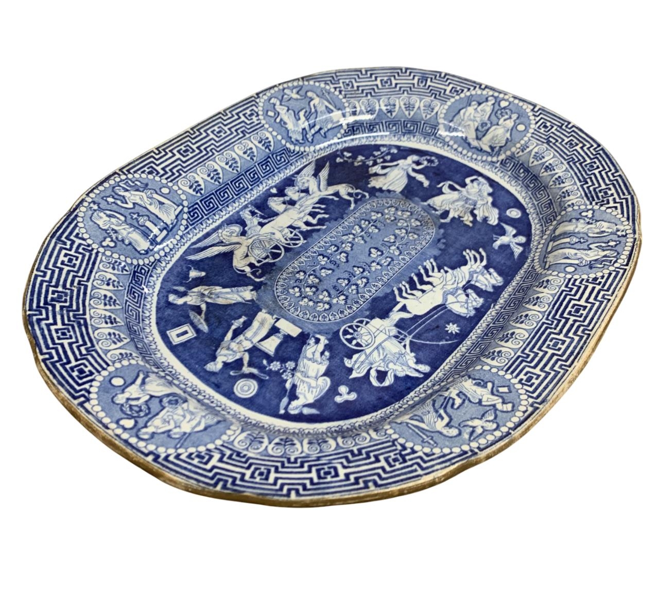 19th century Herculaneum pottery blue and white Greek pattern meat ...