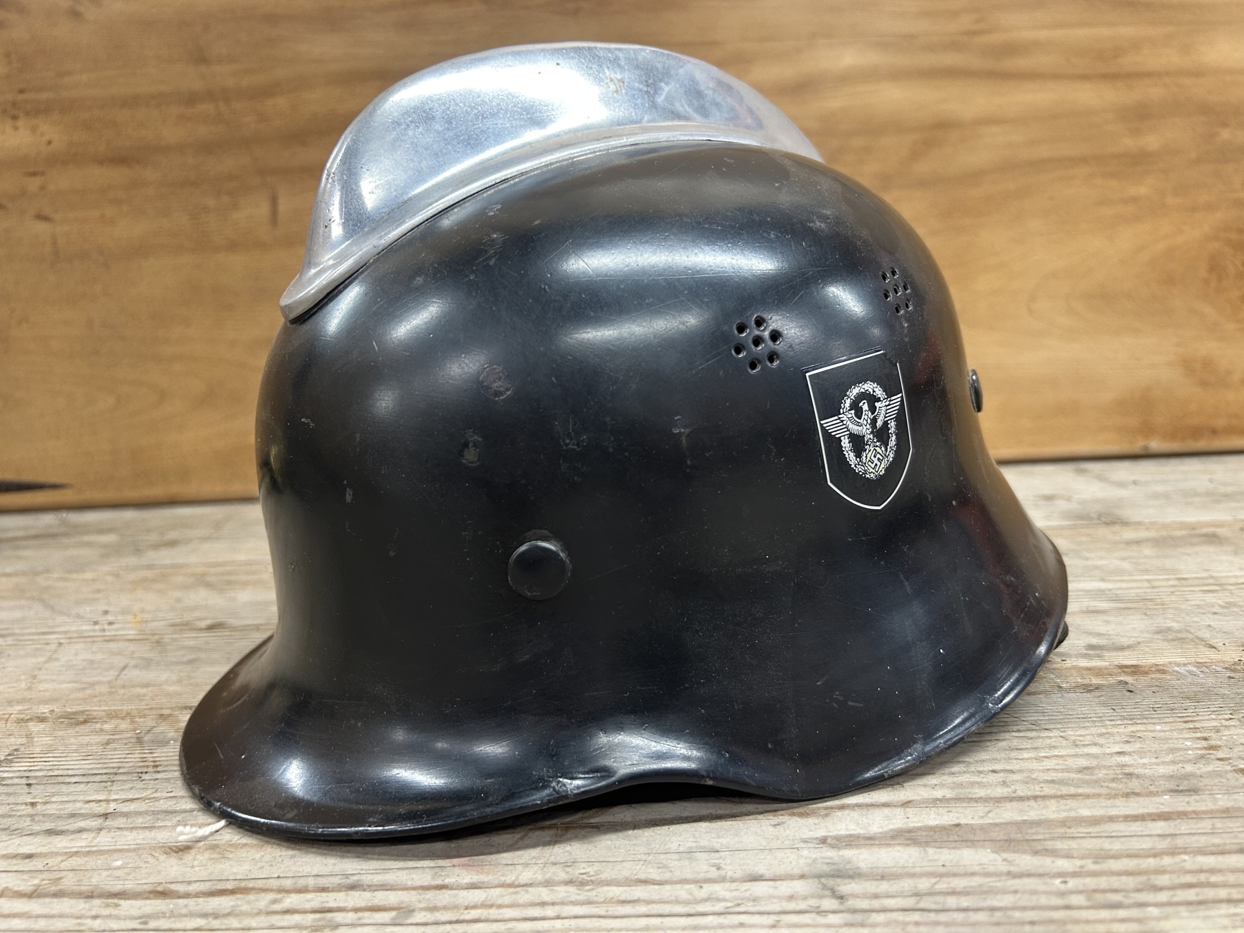 German WWII M34 pattern Fire Police helmet with original aluminium comb ...