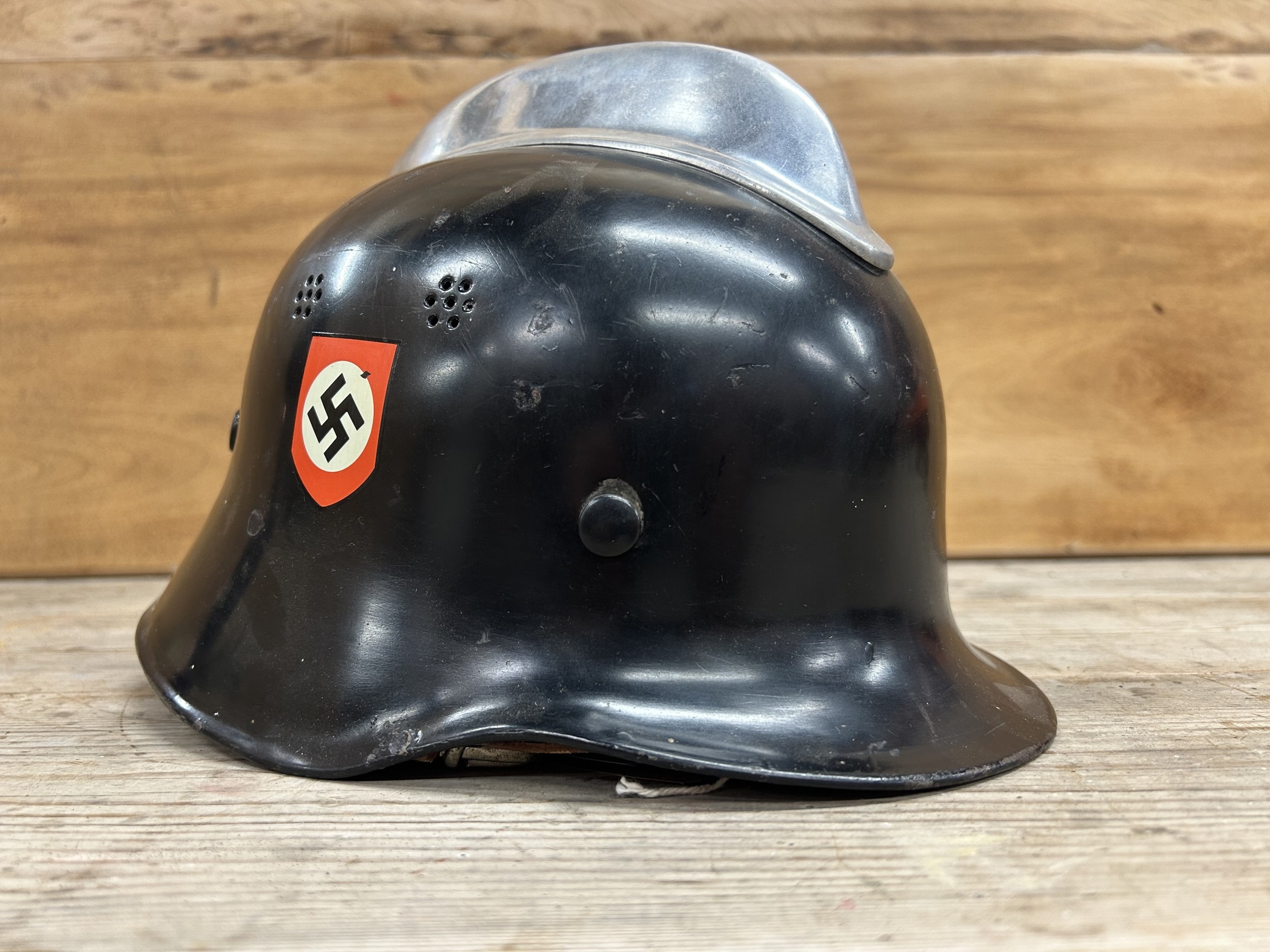 German WWII M34 pattern Fire Police helmet with original aluminium comb ...