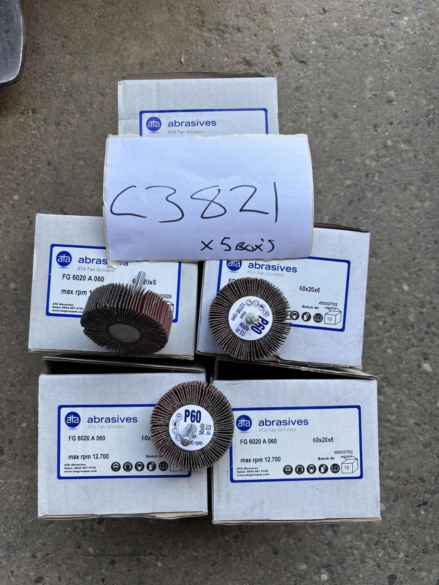 50x ATA ABRASIVES FG6020 60 GRIT ROTARY FAN GRINDER 60x20x6 (5x BOXES ...