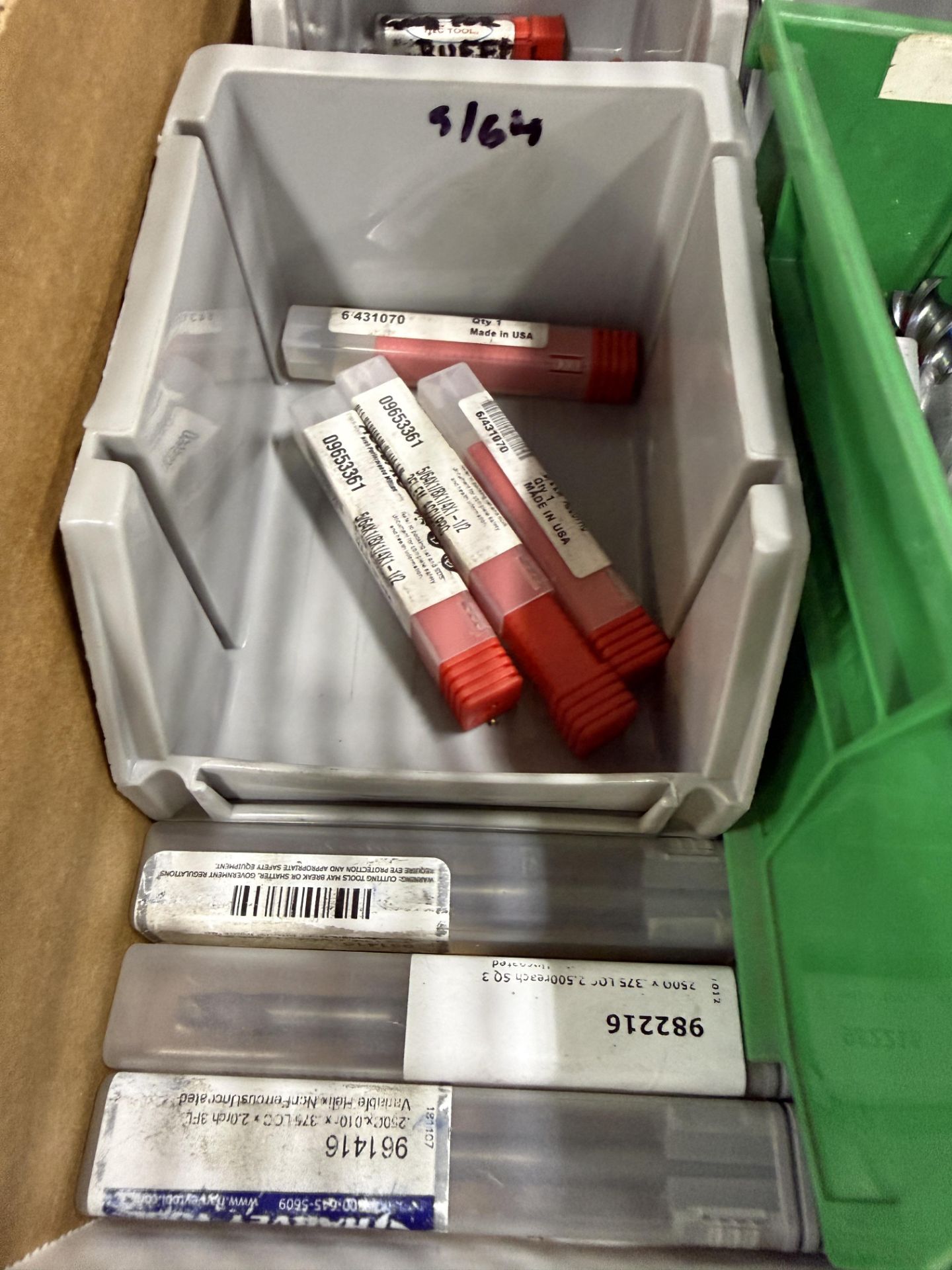 Large Box of Mostly New ORganized End Mills (see photos for more details)