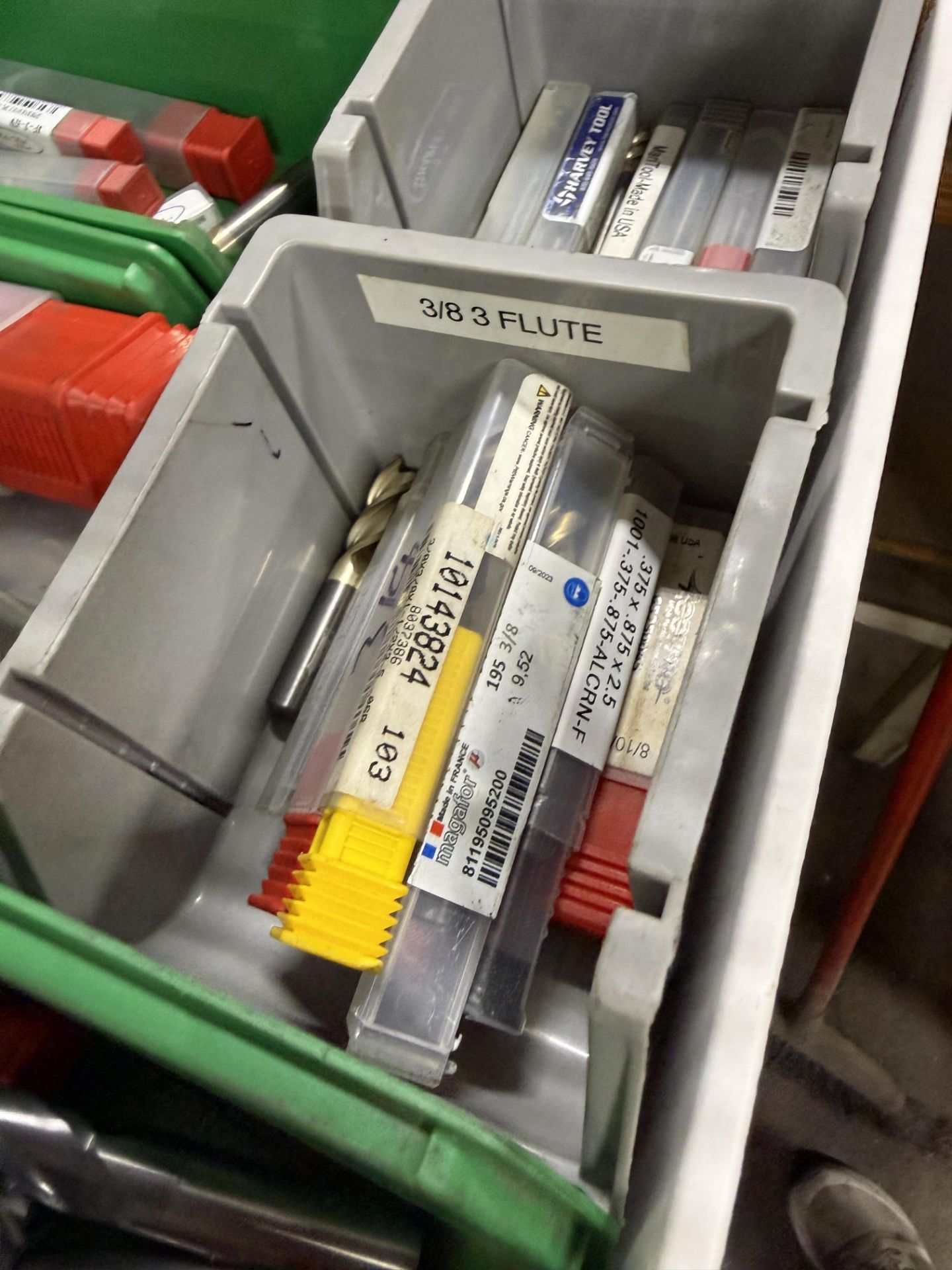 Large Box of Mostly New ORganized End Mills (see photos for more details)