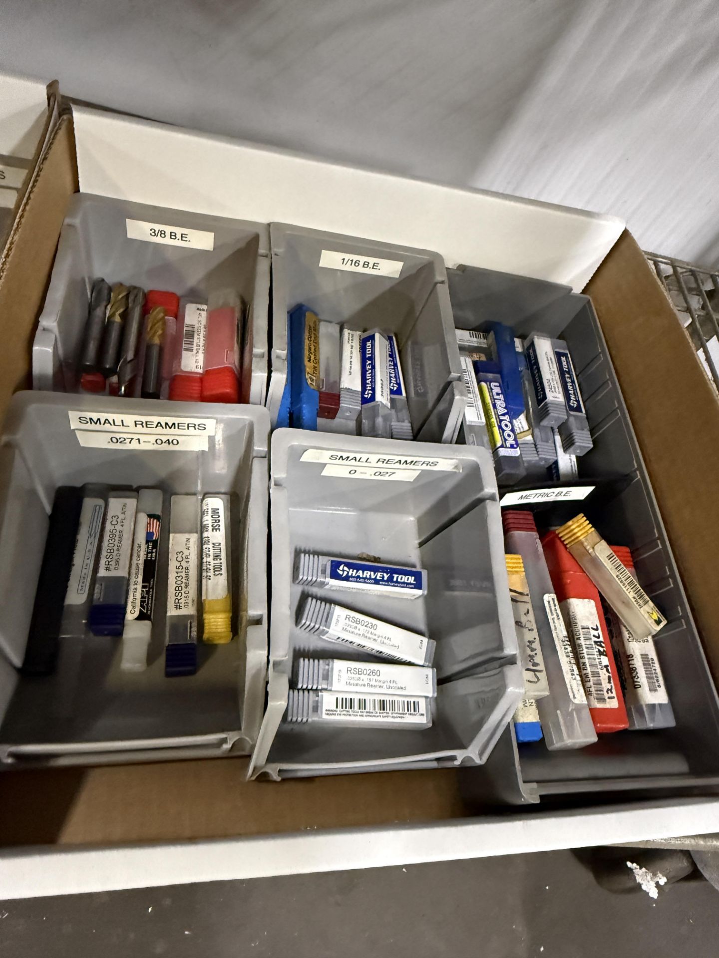 Box of Various Mostly New End Mills, Ball Mills & Reamers