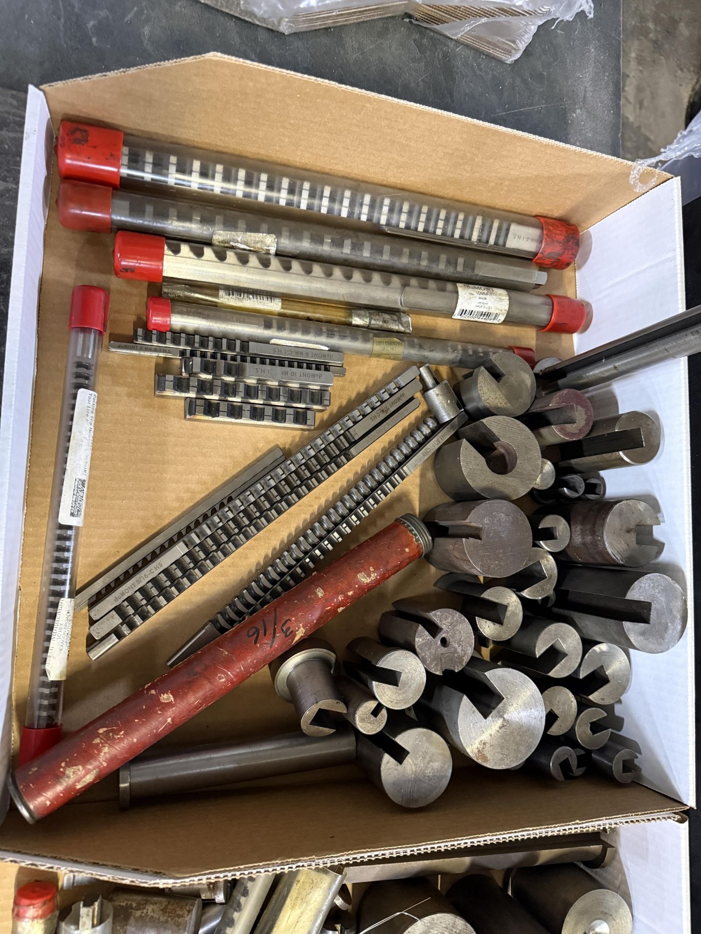 Large Box of Various Size Keyway Cutters With Dies