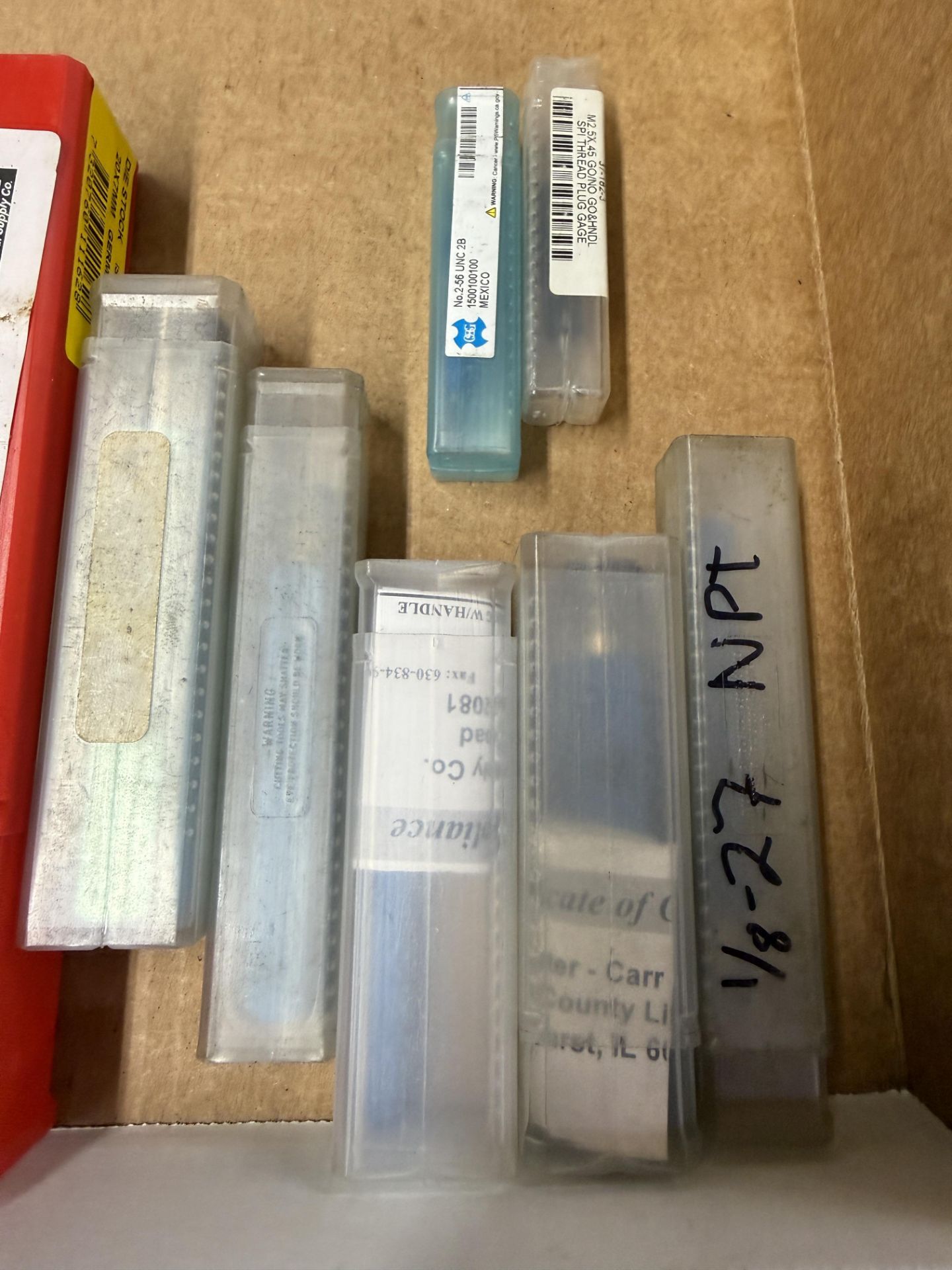 Box Of Various Size Go & No Go Thread Gages (see photos for more details)