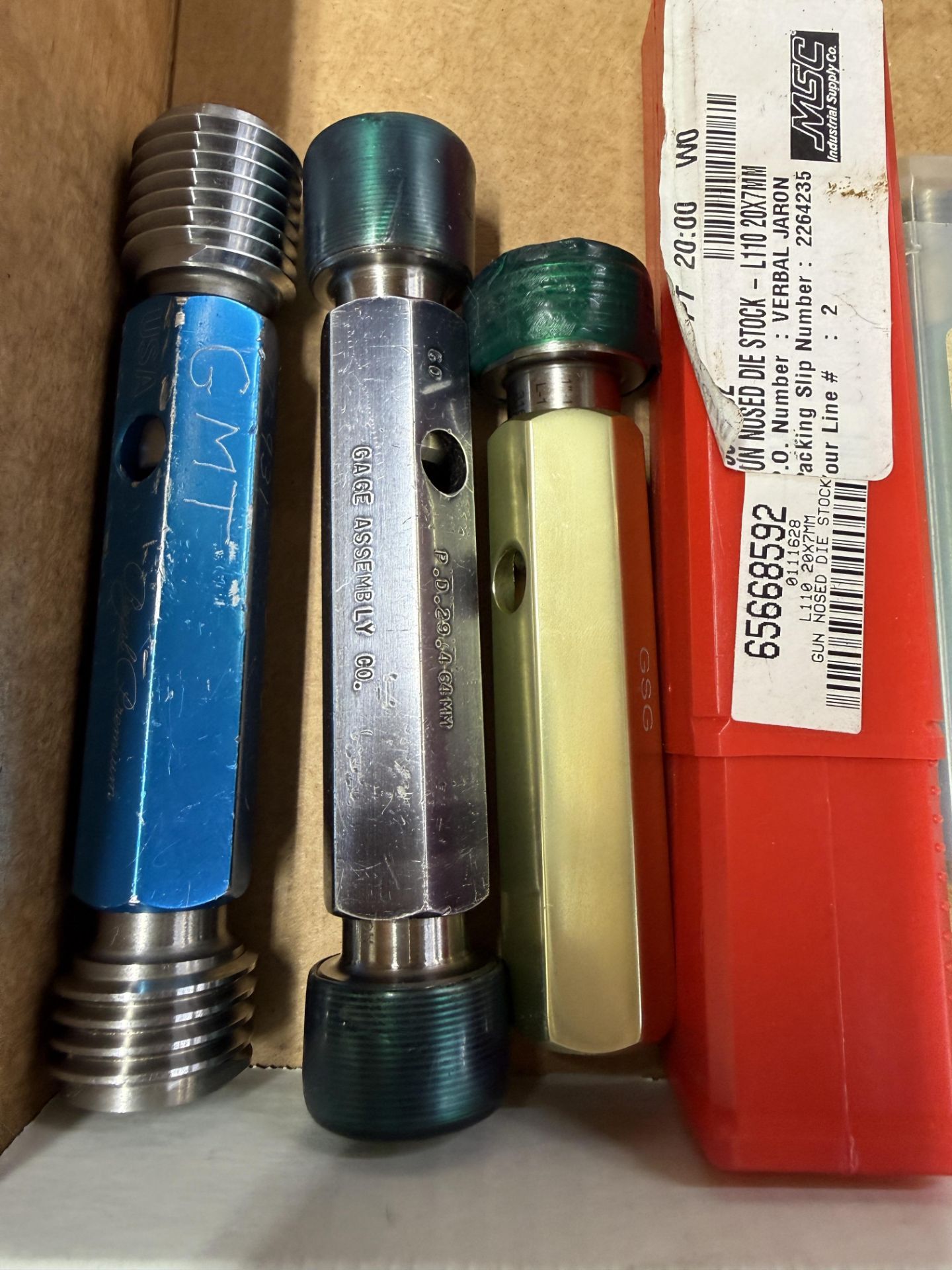 Box Of Various Size Go & No Go Thread Gages (see photos for more details)