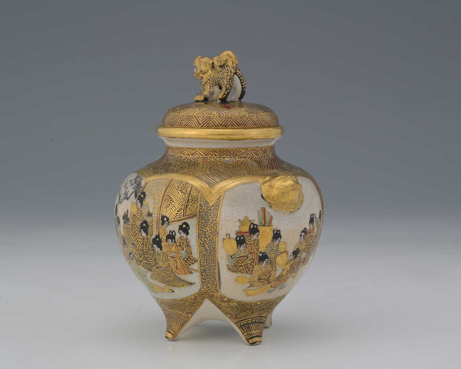 A Japanese satsuma ware koro, Meiji period, 1868-1912, the reticulated ...
