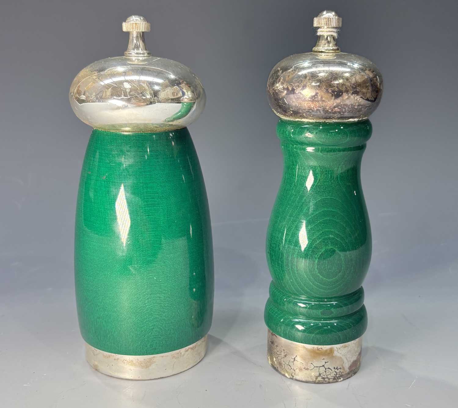 A Giorgio salt and pepper mill by Chiarugi, and one other, stained ...