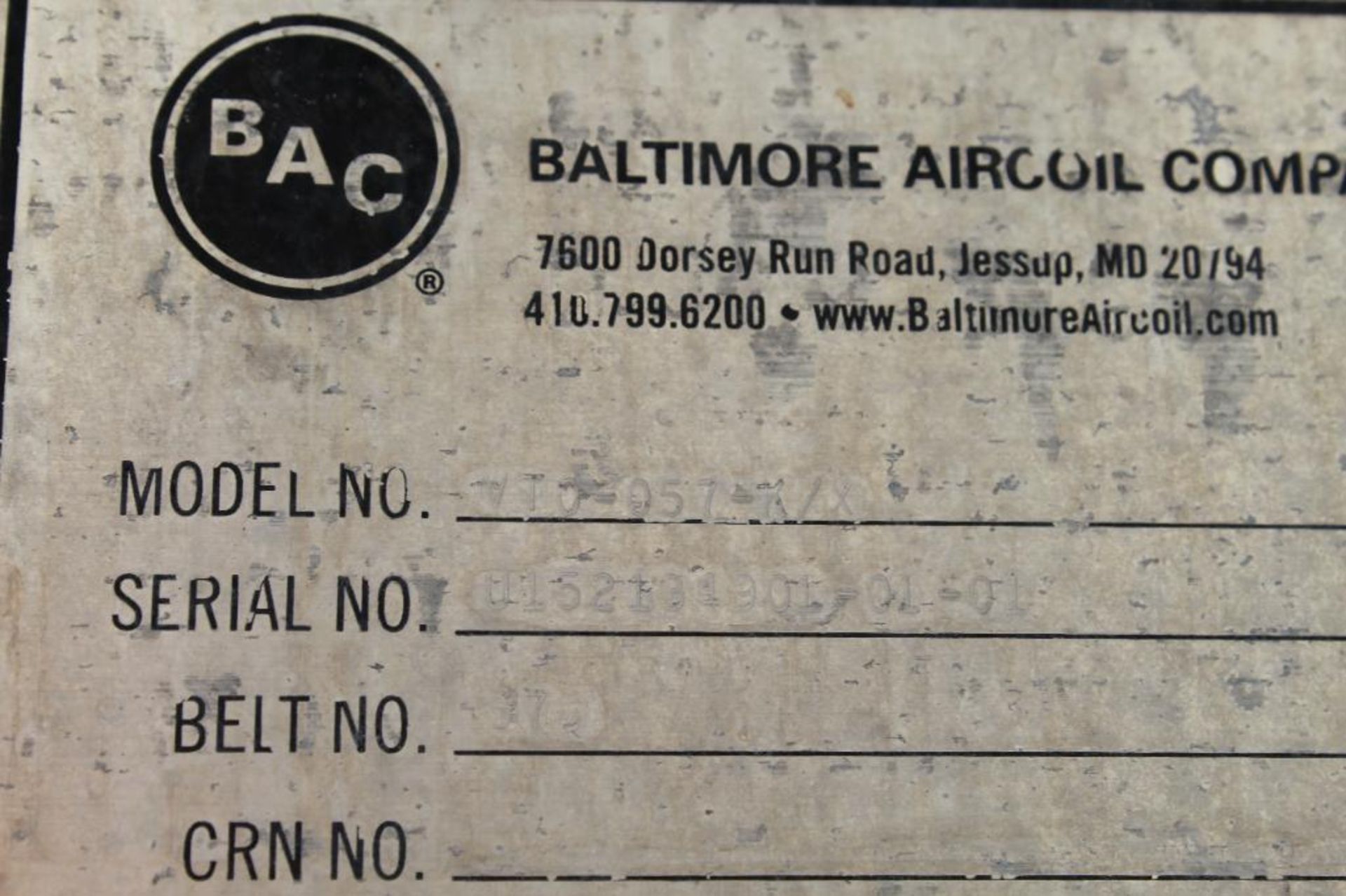 Baltimore Air Coil Company Cooling Tower Model: VTO-057-K, Belt No. B78 ...