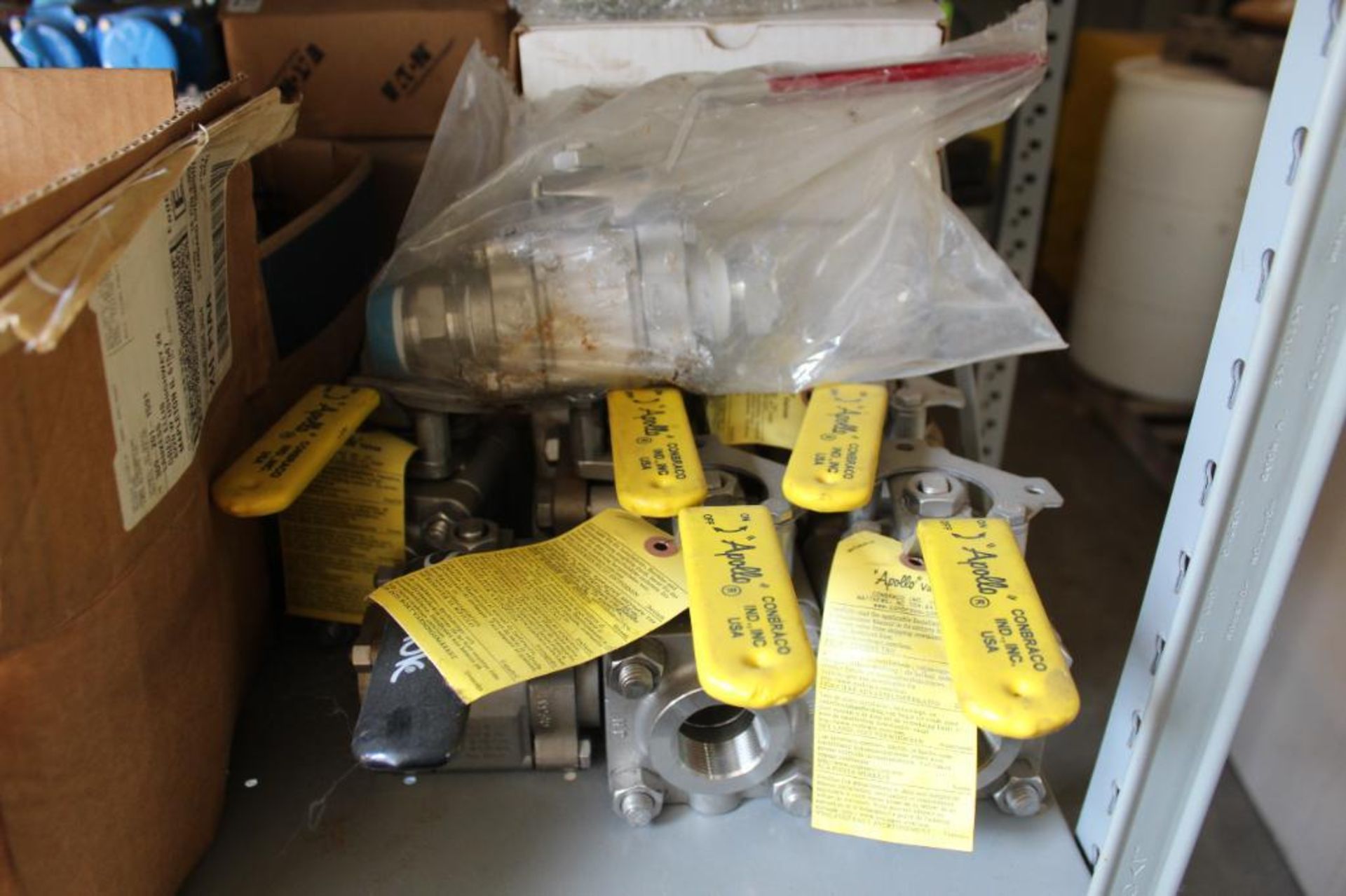 2 Shelves with Contents- Tubes of Grease, Valves, Sprockets and Hardware