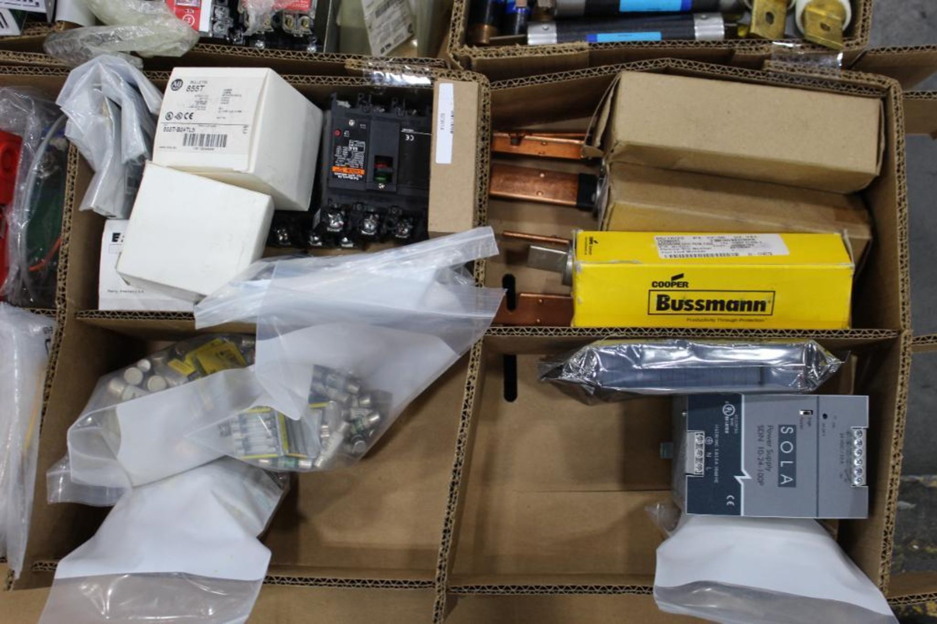 Pallet of Assorted ELectrical Parts- Bussman Fuses, AB Safety Switches ...