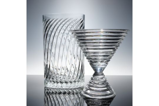 Contemporary clear art glass, each distinguished by precise geometric ...