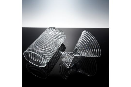 Contemporary clear art glass, each distinguished by precise geometric ...