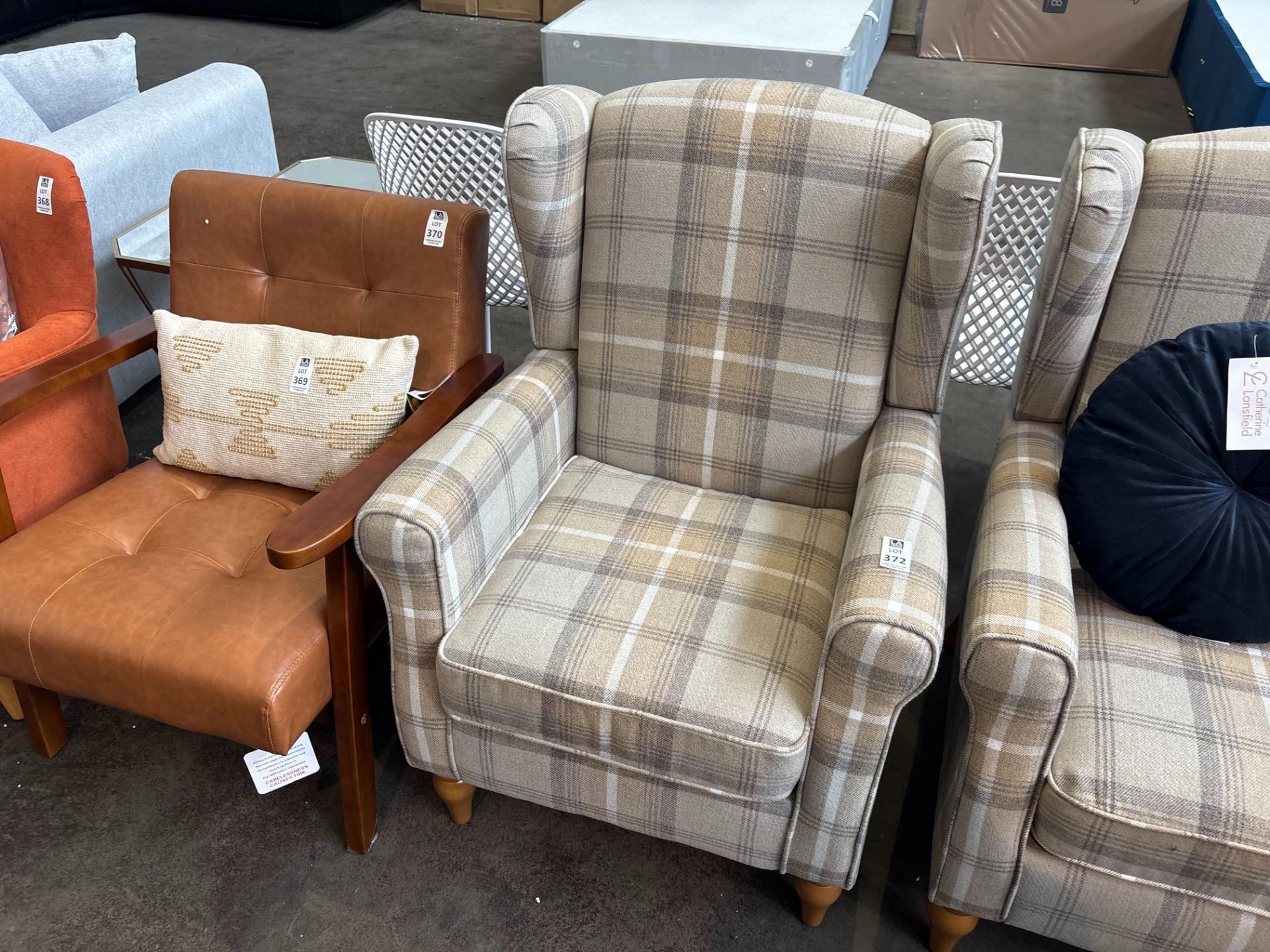 NATURAL OSWALD CHECKED ARMCHAIR