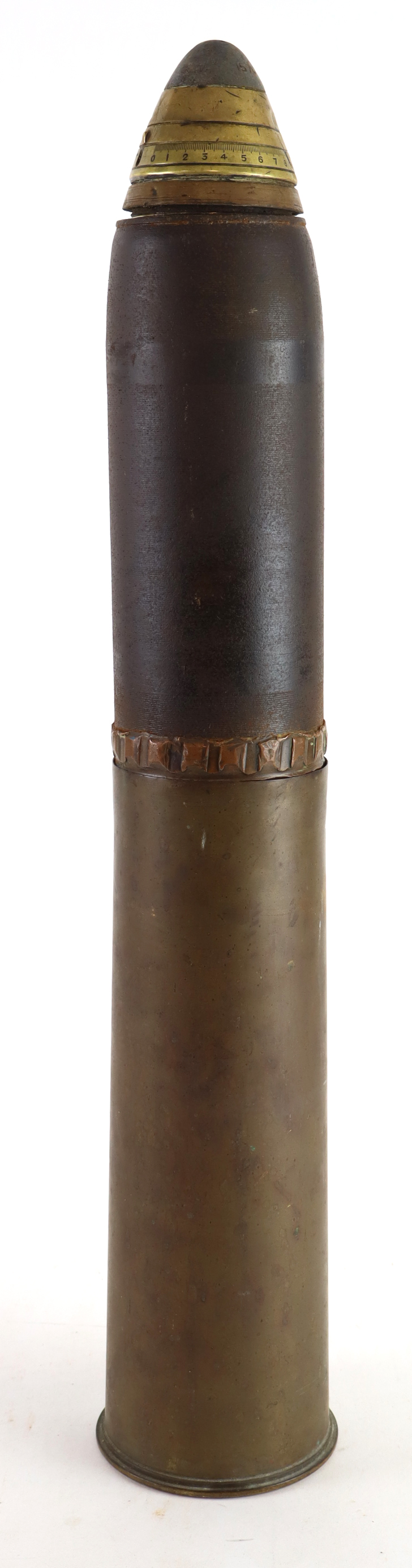 WW1 18pd shrapnel shell with 1918 dated shell case deactivated.