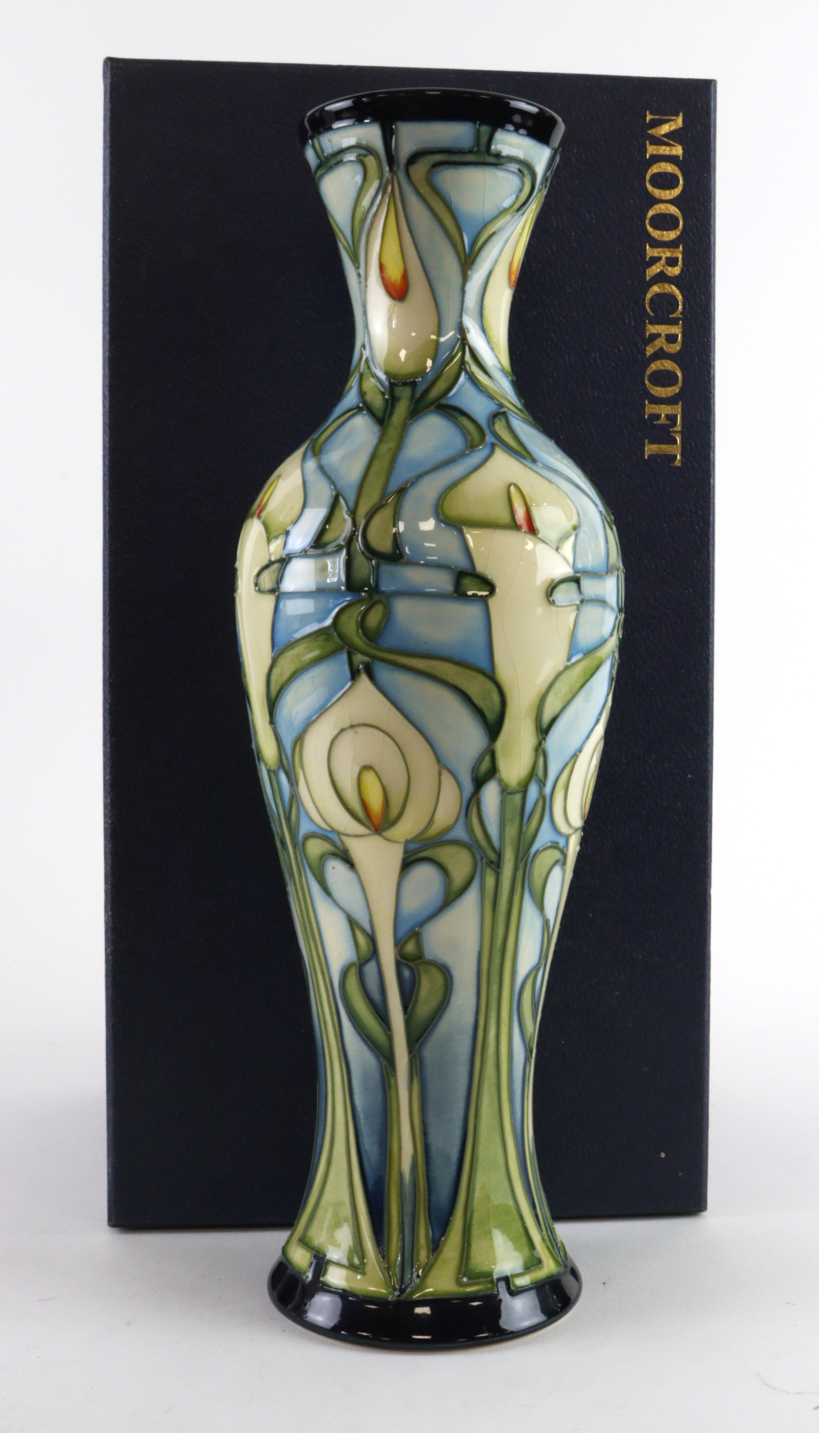 Moorcroft 'Calla Lily' pattern vase, dated 2001, makers marks to base ...
