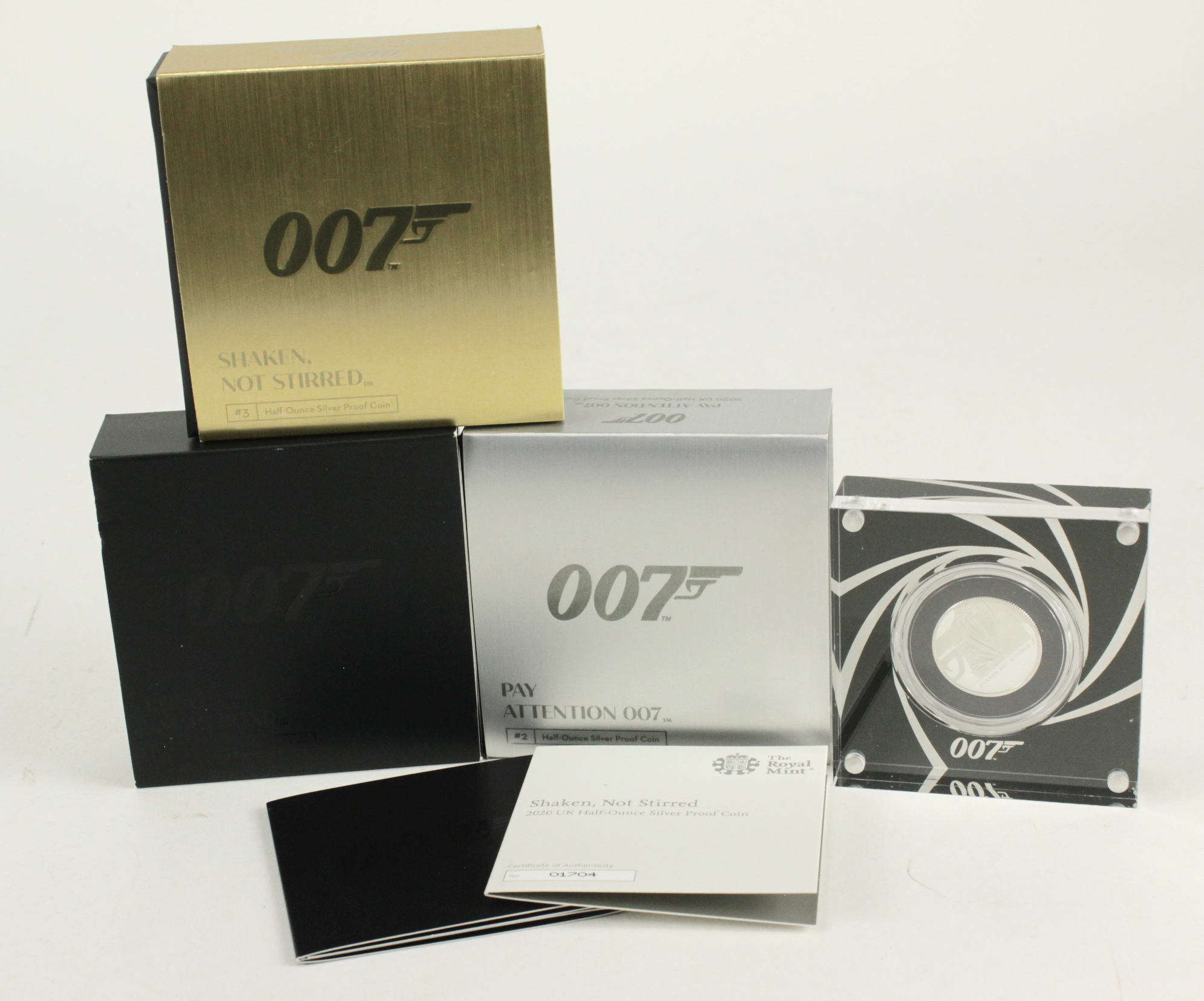 GB Royal Mint (3) 007, James Bond 1/2oz silver proof coins 2020 (three ...