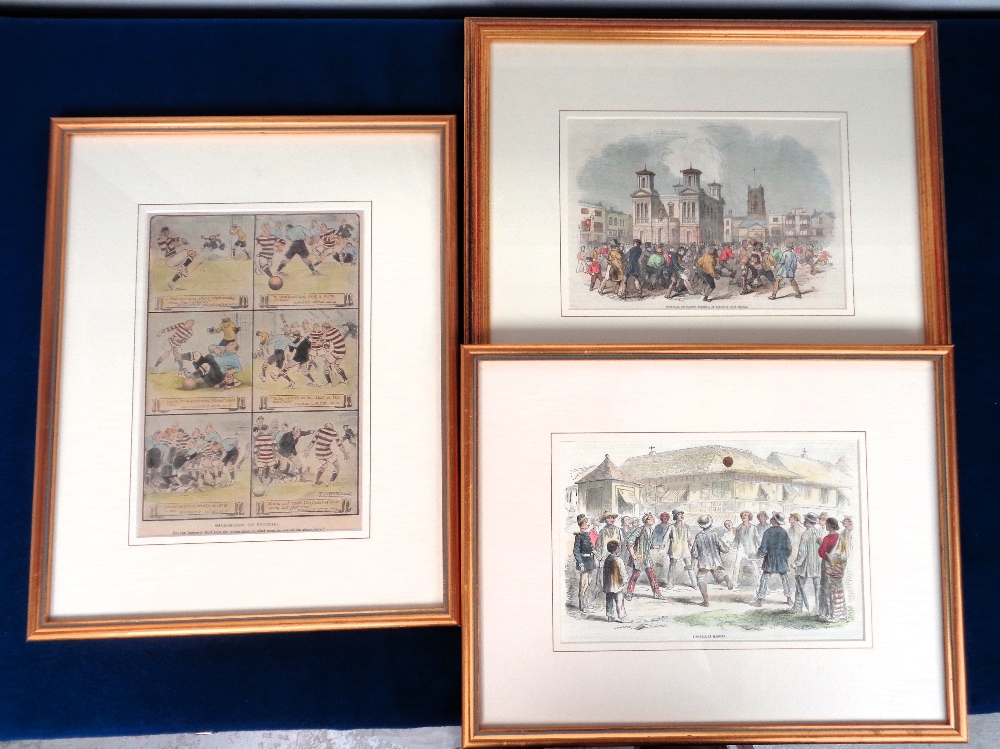 Football engravings, three original Victorian artist drawn hand ...