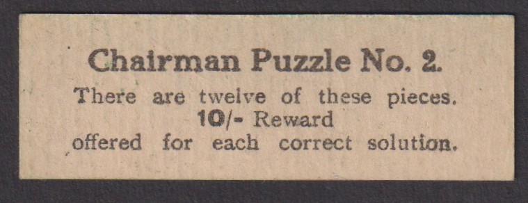 Cigarette card, Lea, Chairman Puzzles, type card, inscribed on back ...