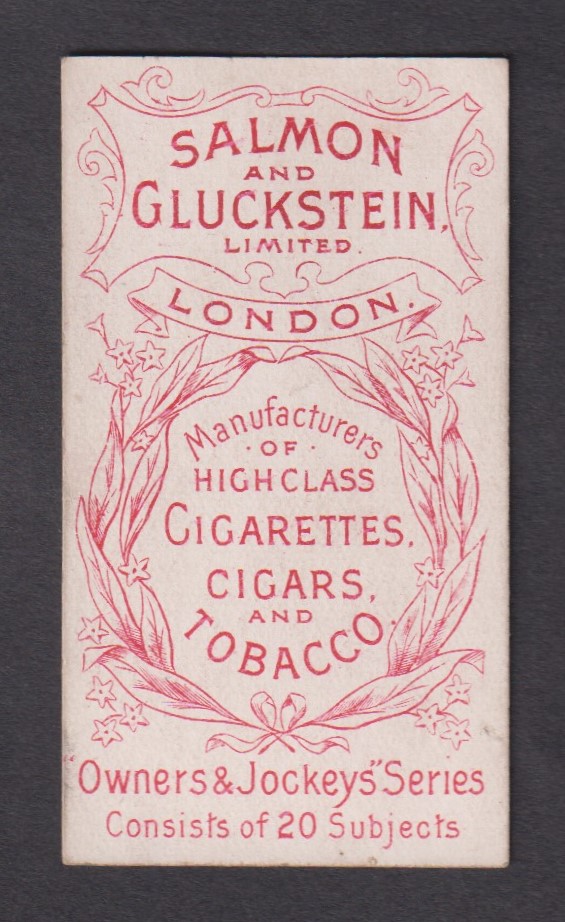 Cigarette card, Salmon & Gluckstein, Owners & Jockey Series, type card ...