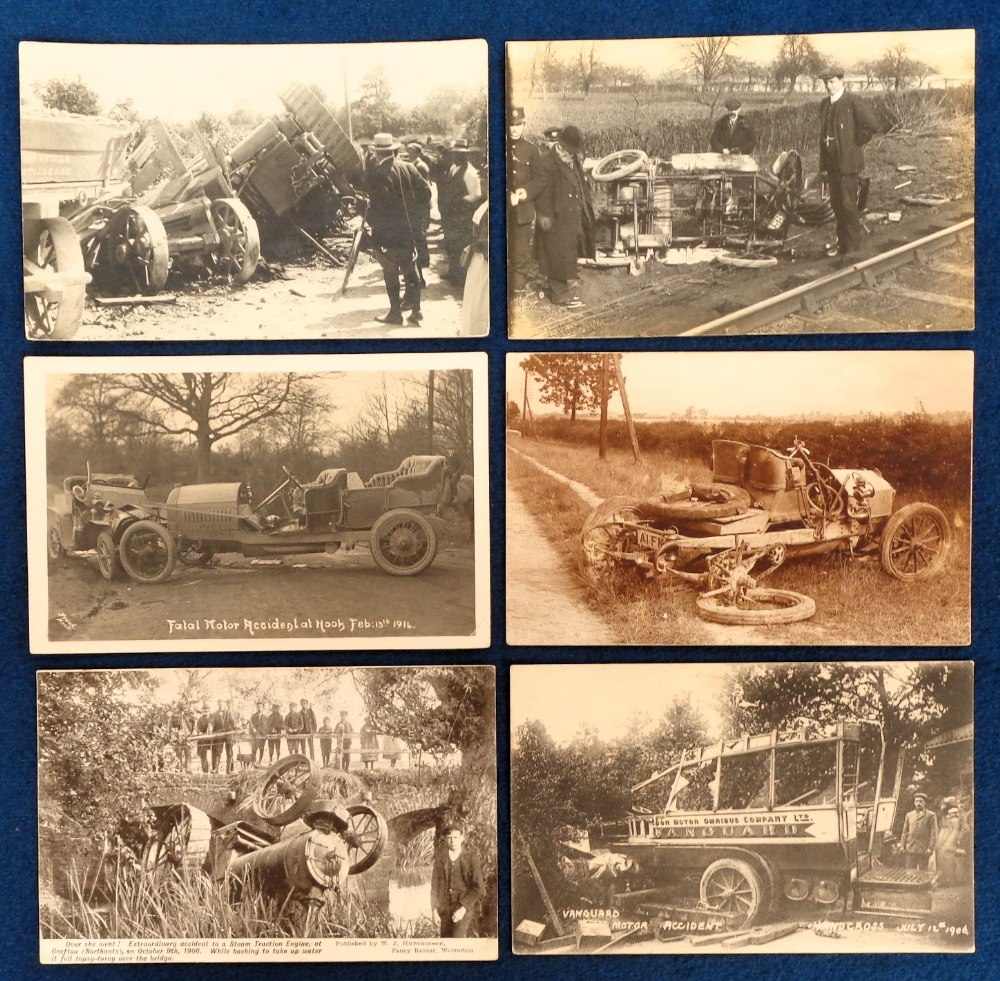 Postcards, Motor Accidents, 6 cards to comprise 1910 accident at ...