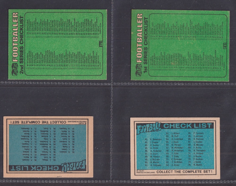 Trade cards, A&BC Gum unmarked Scottish Football Checklists (4), 1969 ...