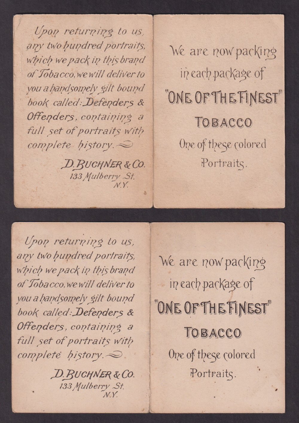 Cigarette cards, USA, Buchner, Defenders & Offenders, 'P' size (Back in ...