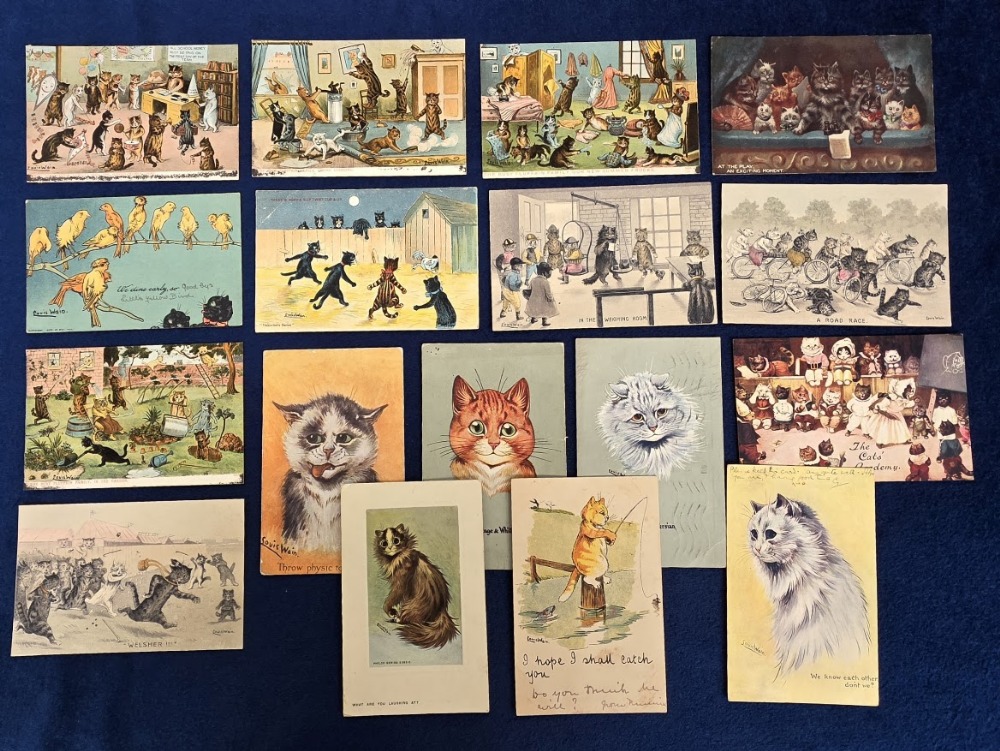 Postcards, a Louis Wain selection of 17 cards inc. Welsher, A Road Race ...