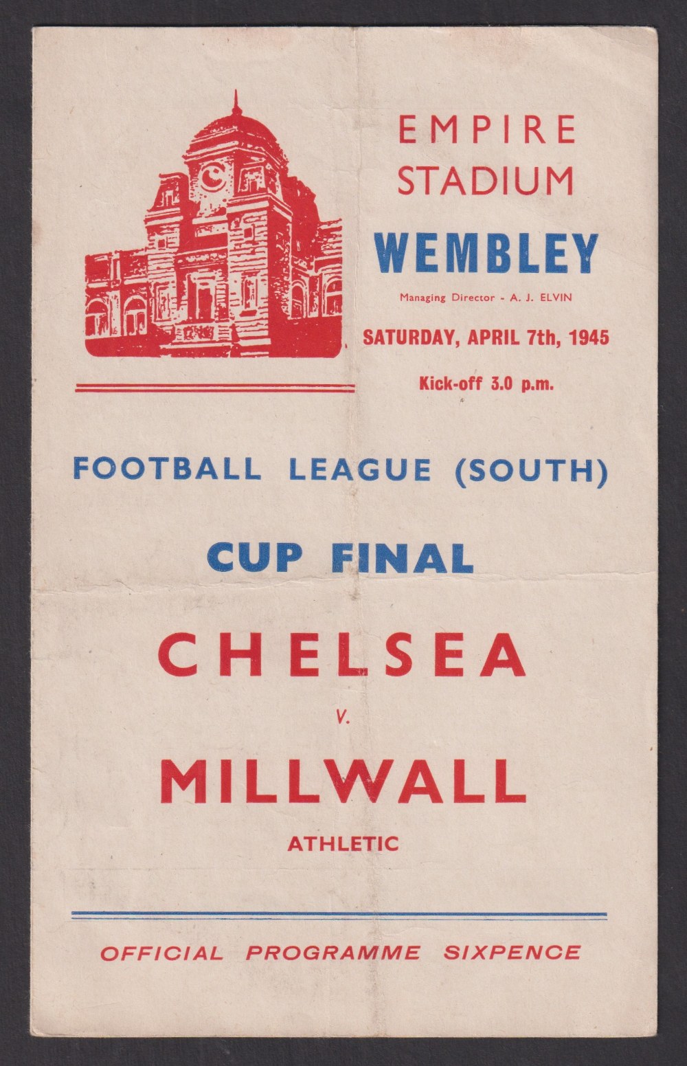 Football programme, Chelsea v Millwall, 7th April, 1945, Football ...