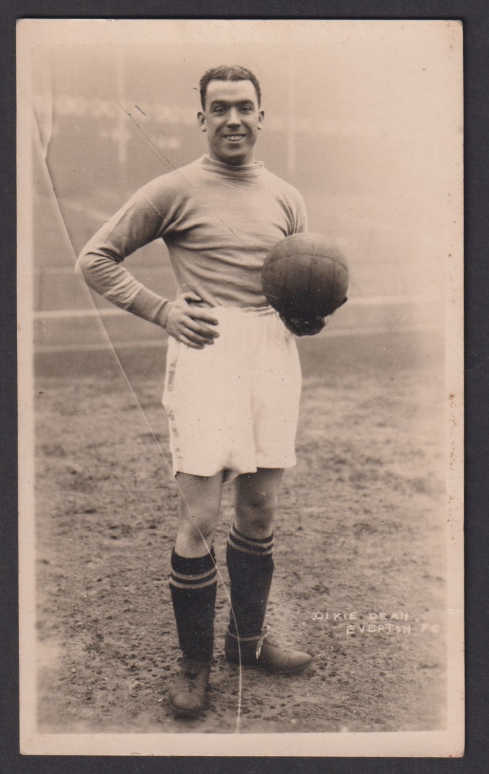 Football postcard, Dixie Dean, Everton F.C., black & white sepia ...