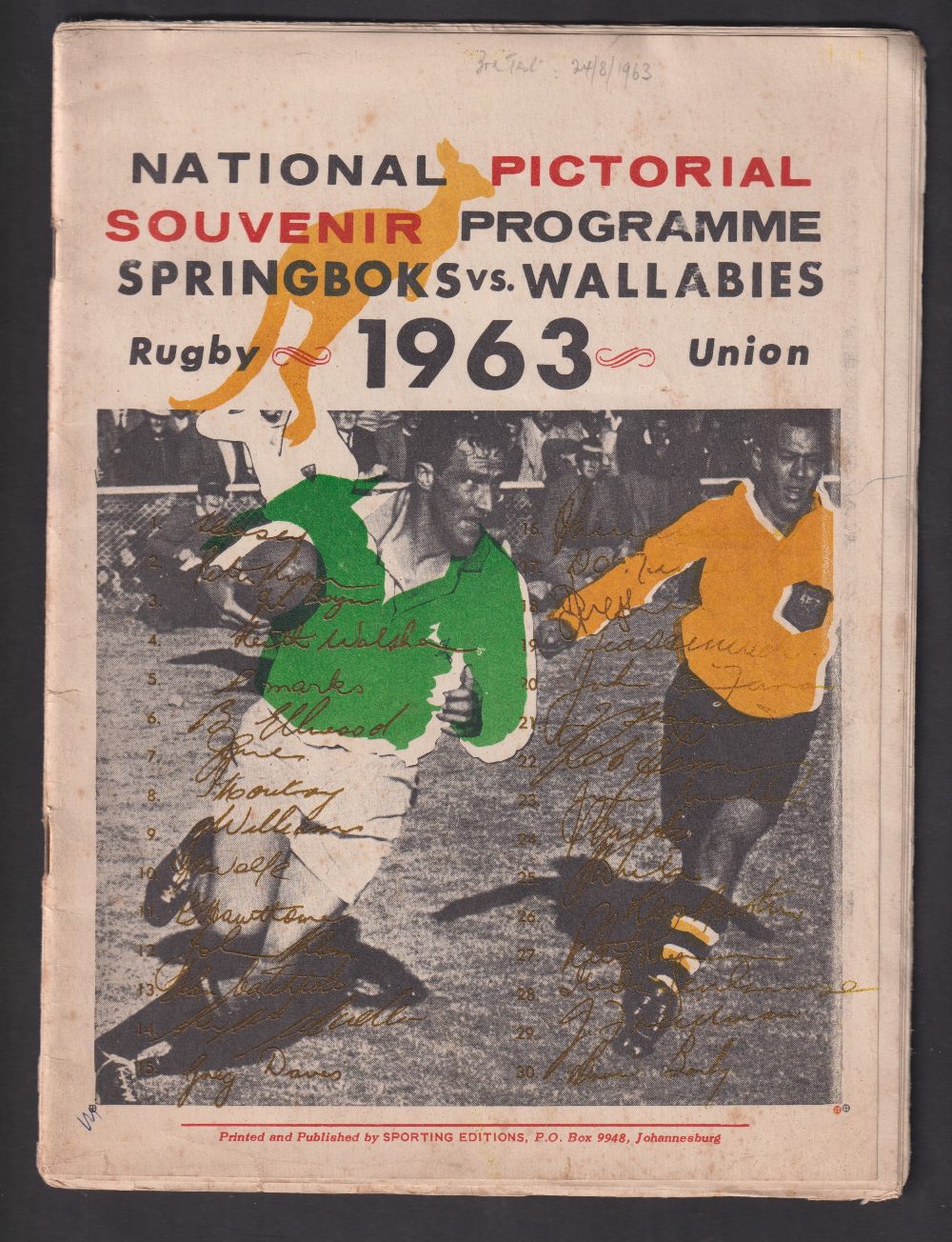 Rugby Union programme, South Africa v Australia, 24 Aug 1963, National ...