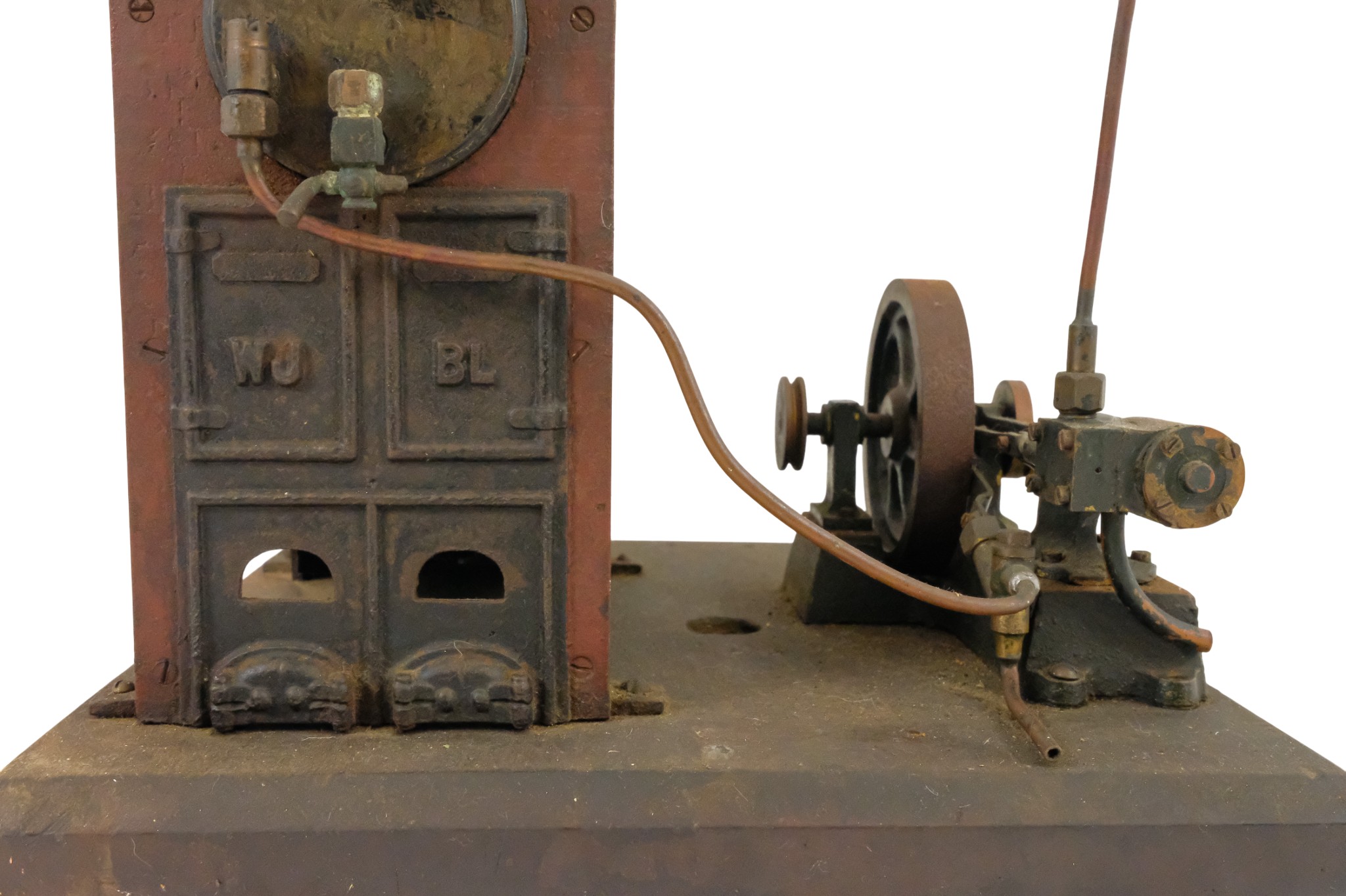 An early 20th century static steam engine - the boiler stamped WJBL ...