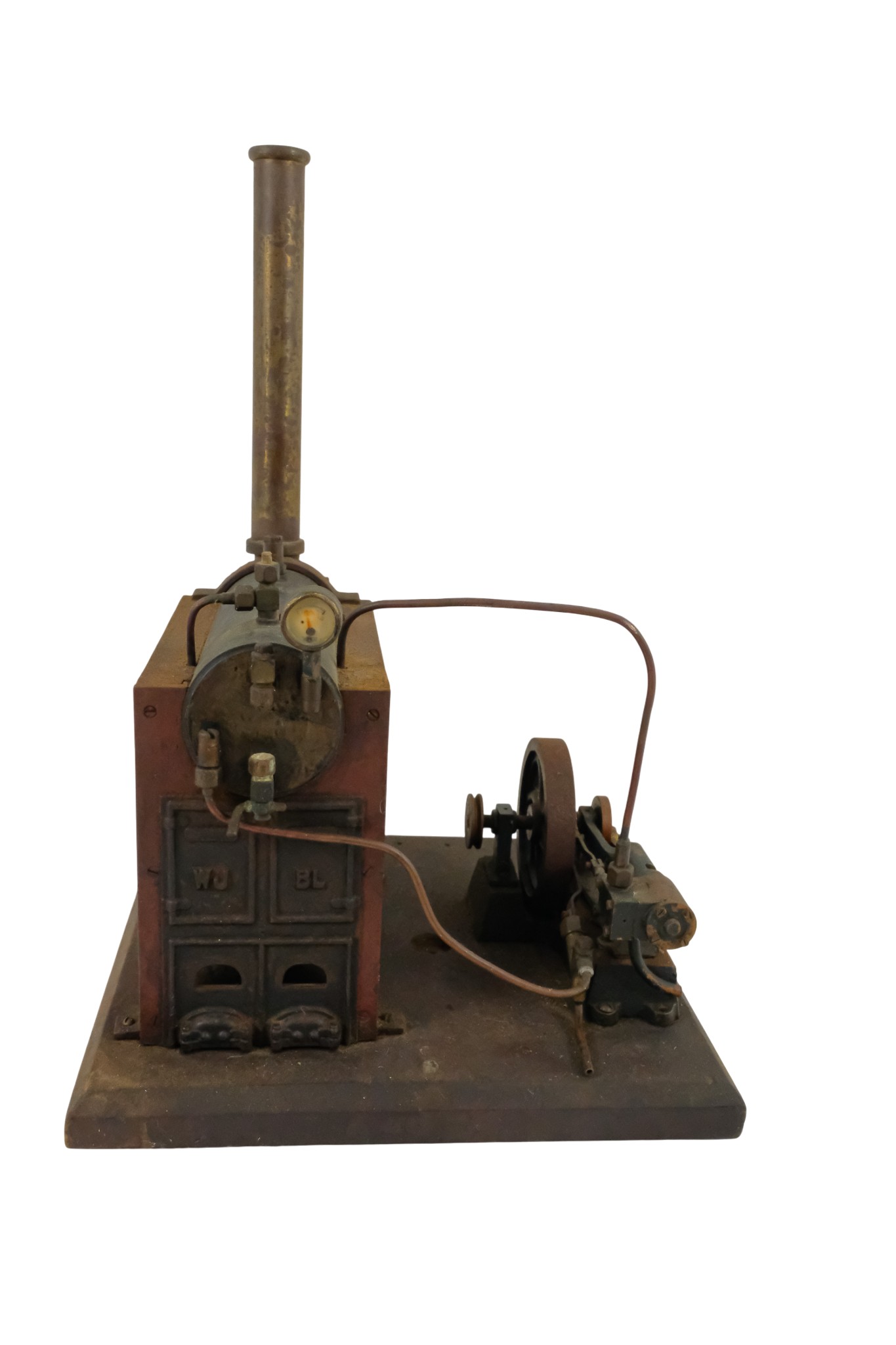 An early 20th century static steam engine - the boiler stamped WJBL ...