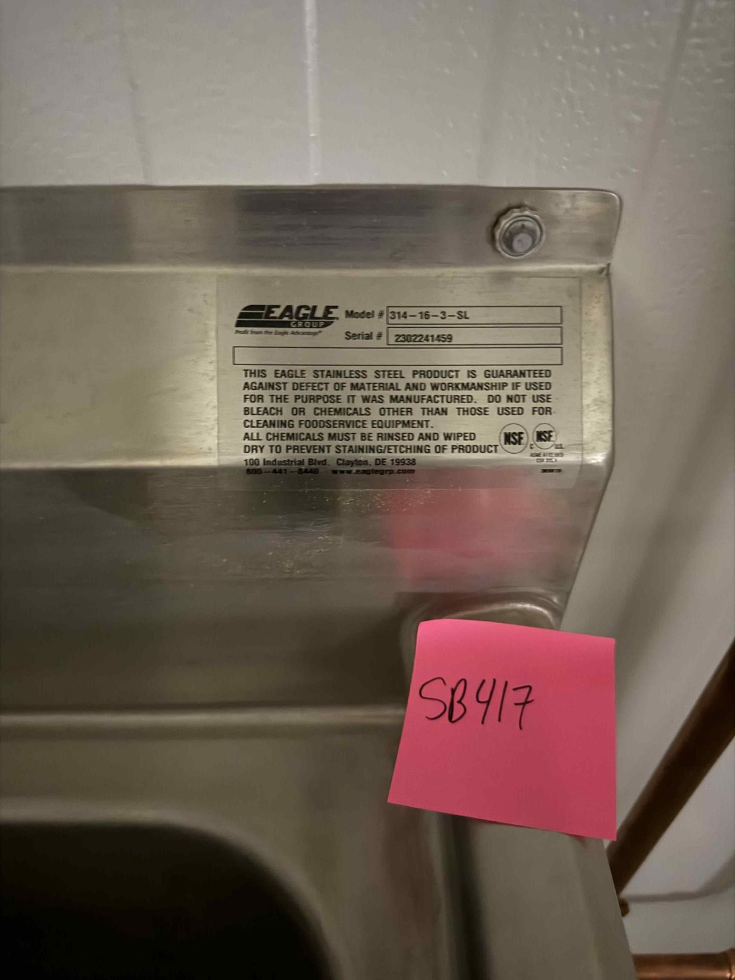 Eagle Group model 314-16-3-SL stainless steel commercial sink with ...