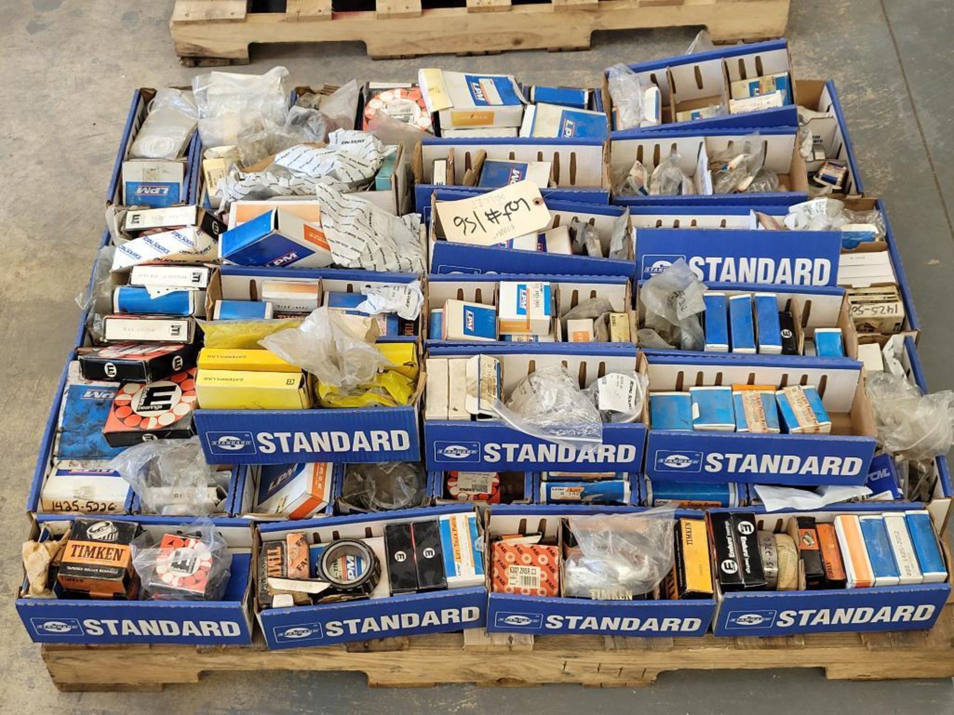 PALLET OF ASSORTED BEARINGS, BEARING PARTS, AND MORE