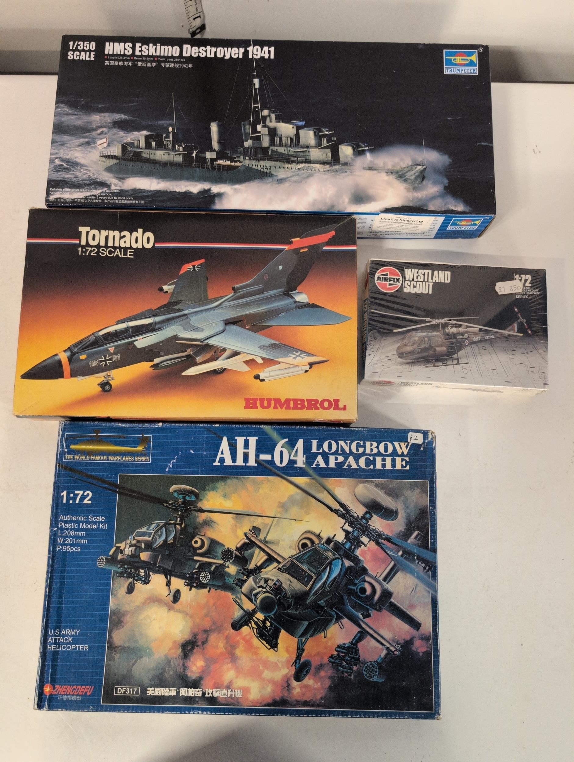 A Group of Four Military Plastic Model Kits, including Humbrol Tornado ...