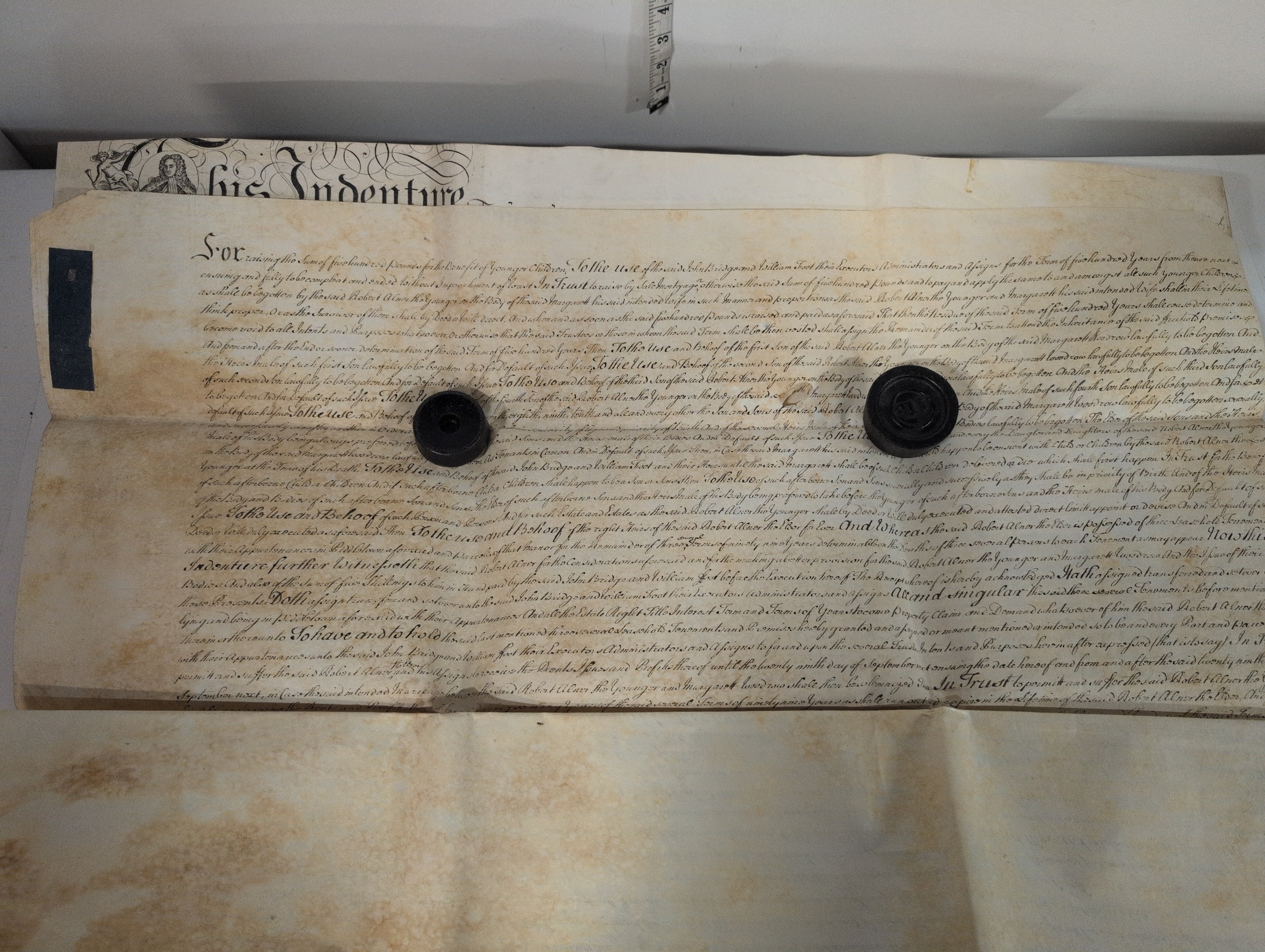 Georgian Vellum Indenture Tripartite Dated 1757 with Illuminated ...
