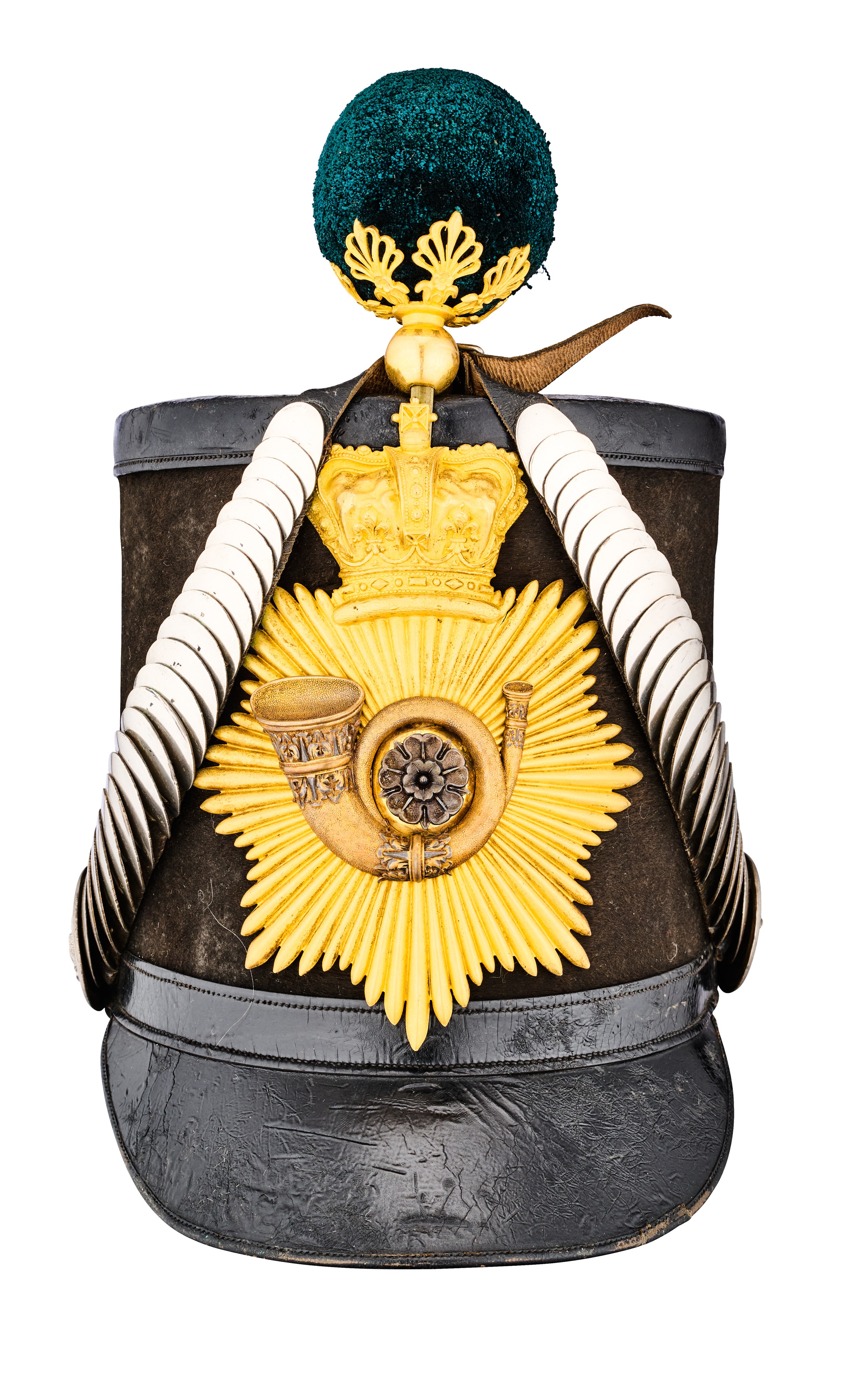 A LIGHT INFANTRY OFFICER'S SHAKO OF ALBERT PATTERN the cylindrical body ...