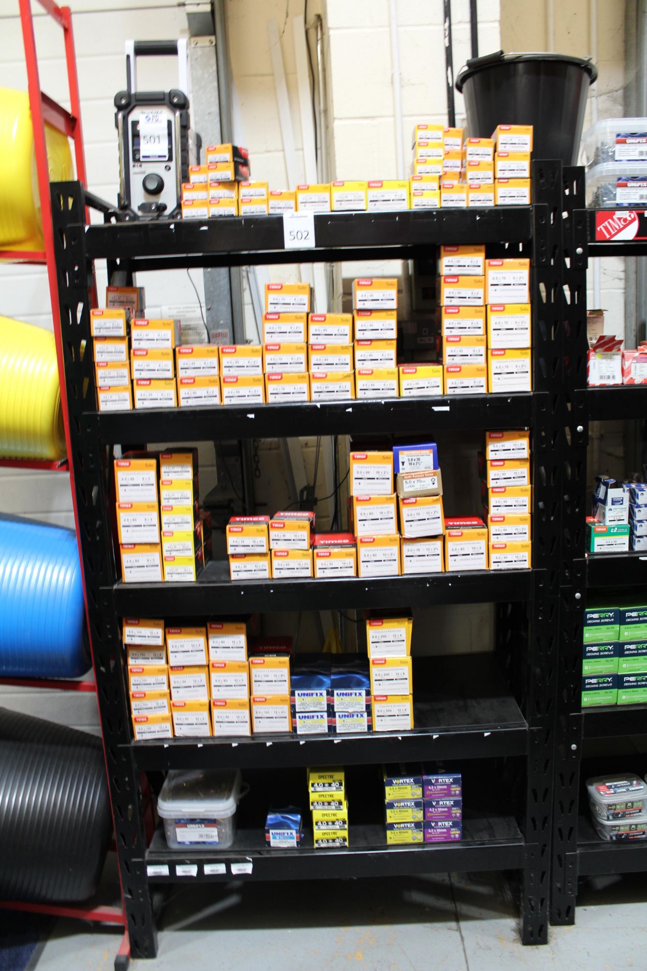 Metal Merchandising 5-Shelf Racking with Contents Comprising: Assorted ...