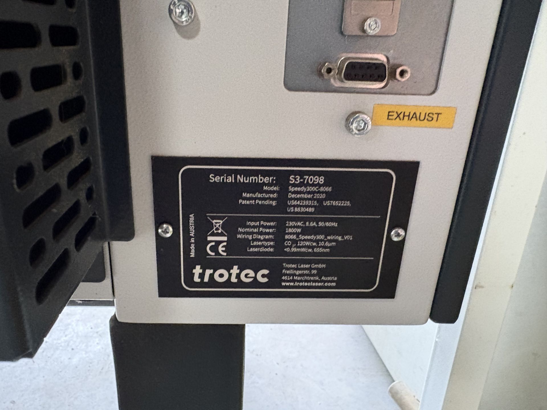 Trotec Speedy 300 Laser Engraving Machine (2020), Serial Number S3-7098 ...